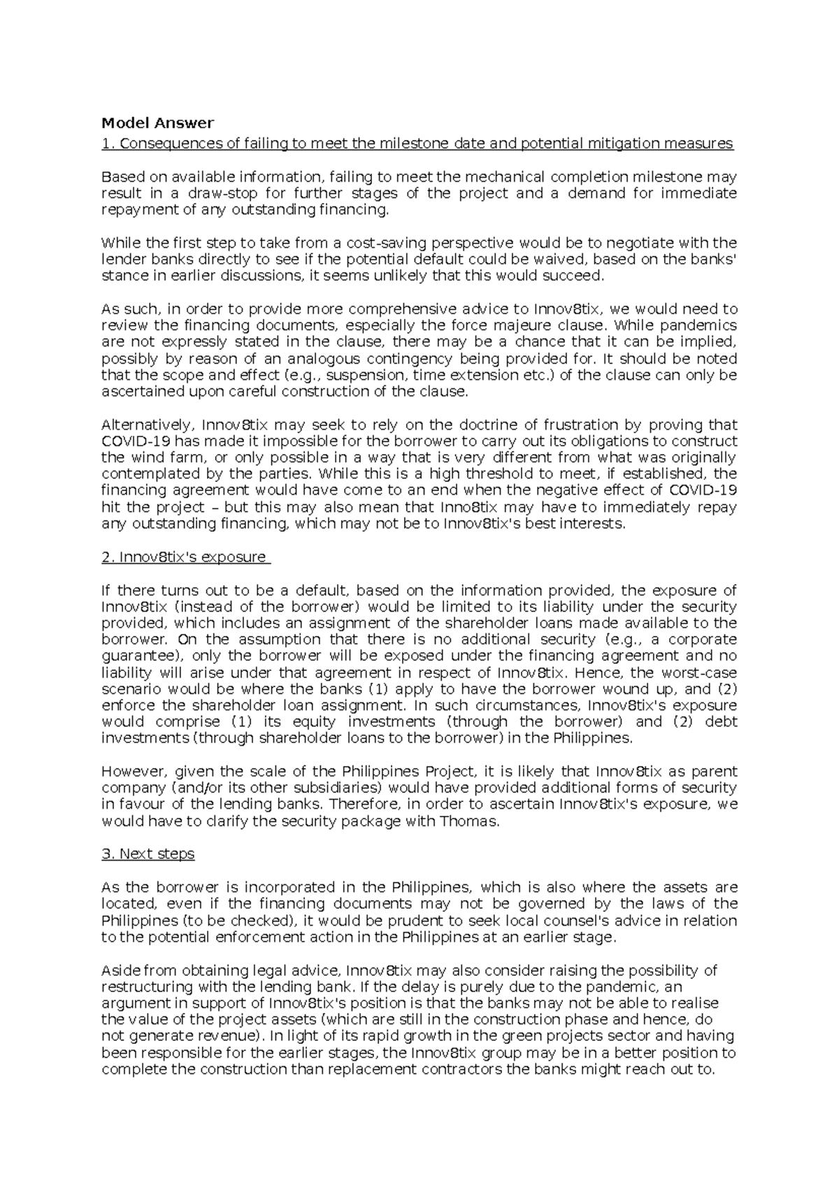 Model Answer - Task 2 Note Summary - Model Answer Consequences of failing to meet the milestone ...