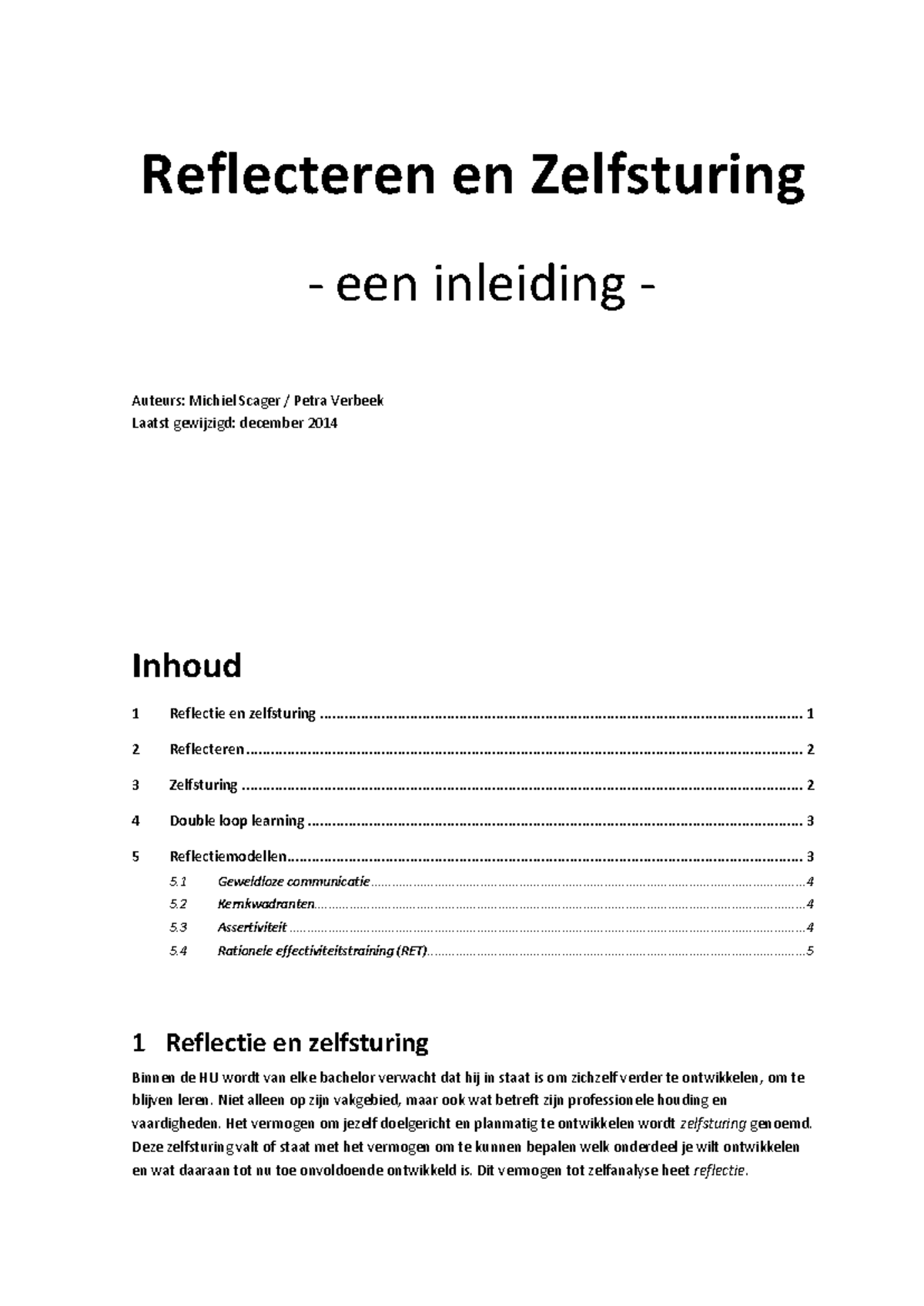 Reflecteren en Zelfsturing - een inleiding - Reflecteren en Zelfsturing - een inleiding ...