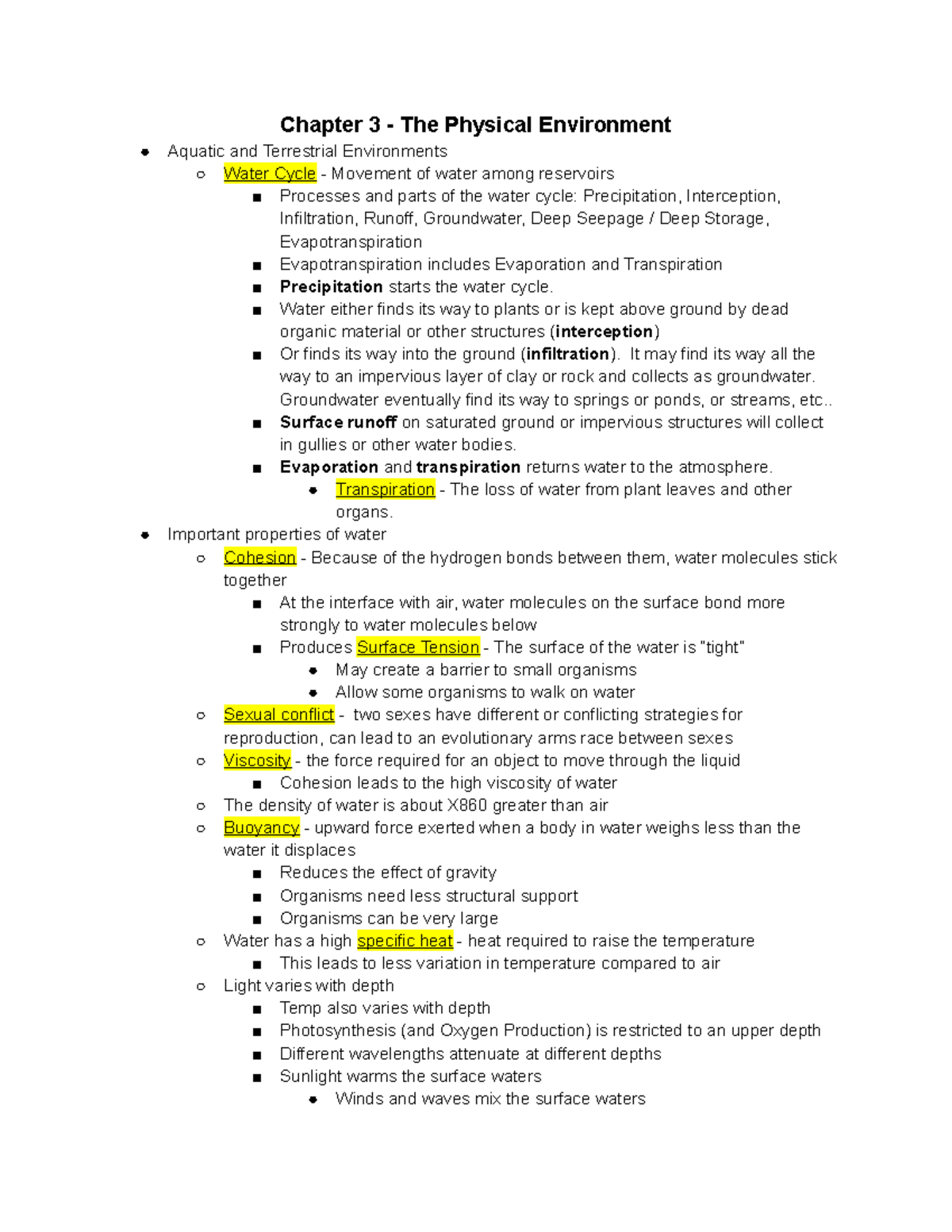 Chapter 3 - lecture notes - Chapter 3 - The Physical Environment ...