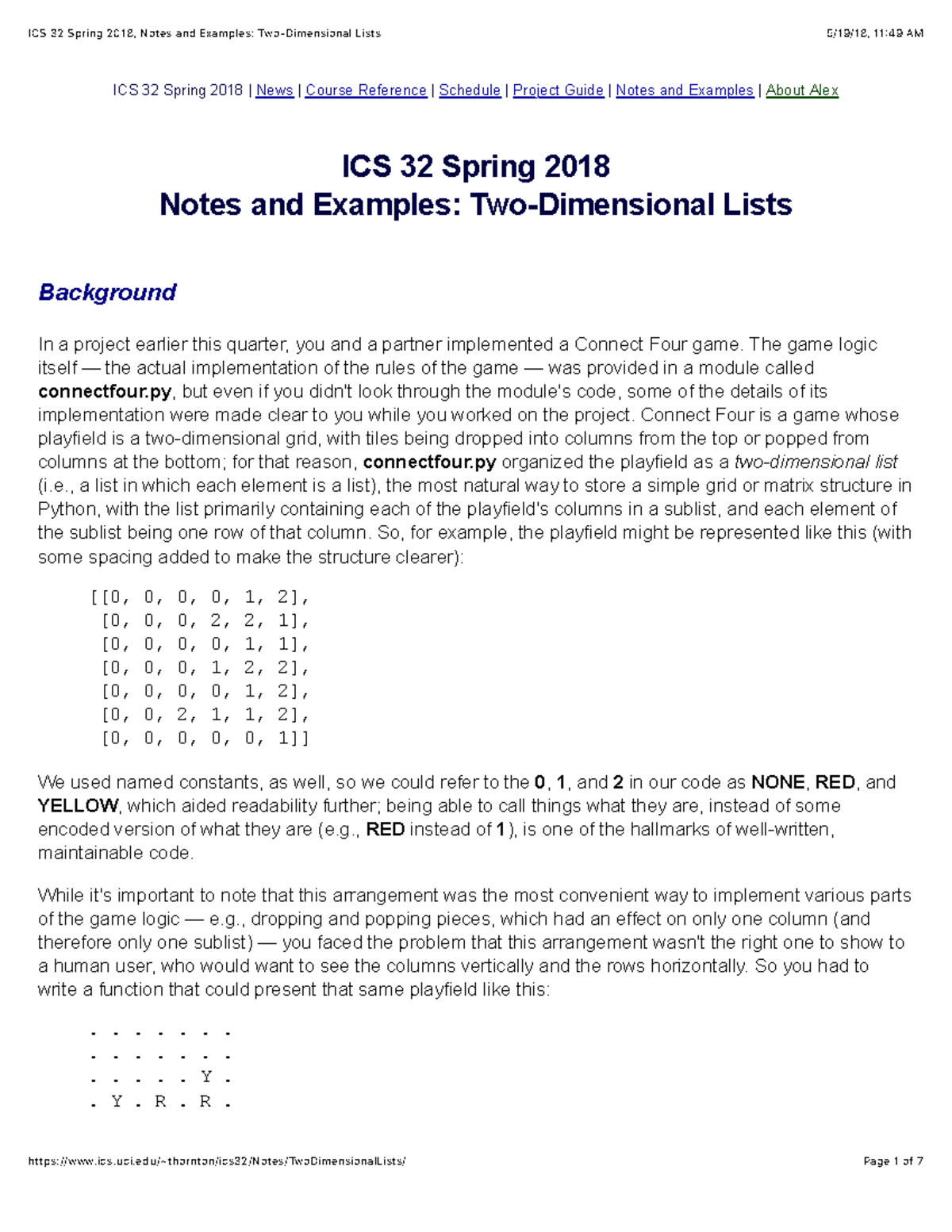 ICS 32 Spring 2018 , Notes and Examples: Two-Dimensional Lists - The ...