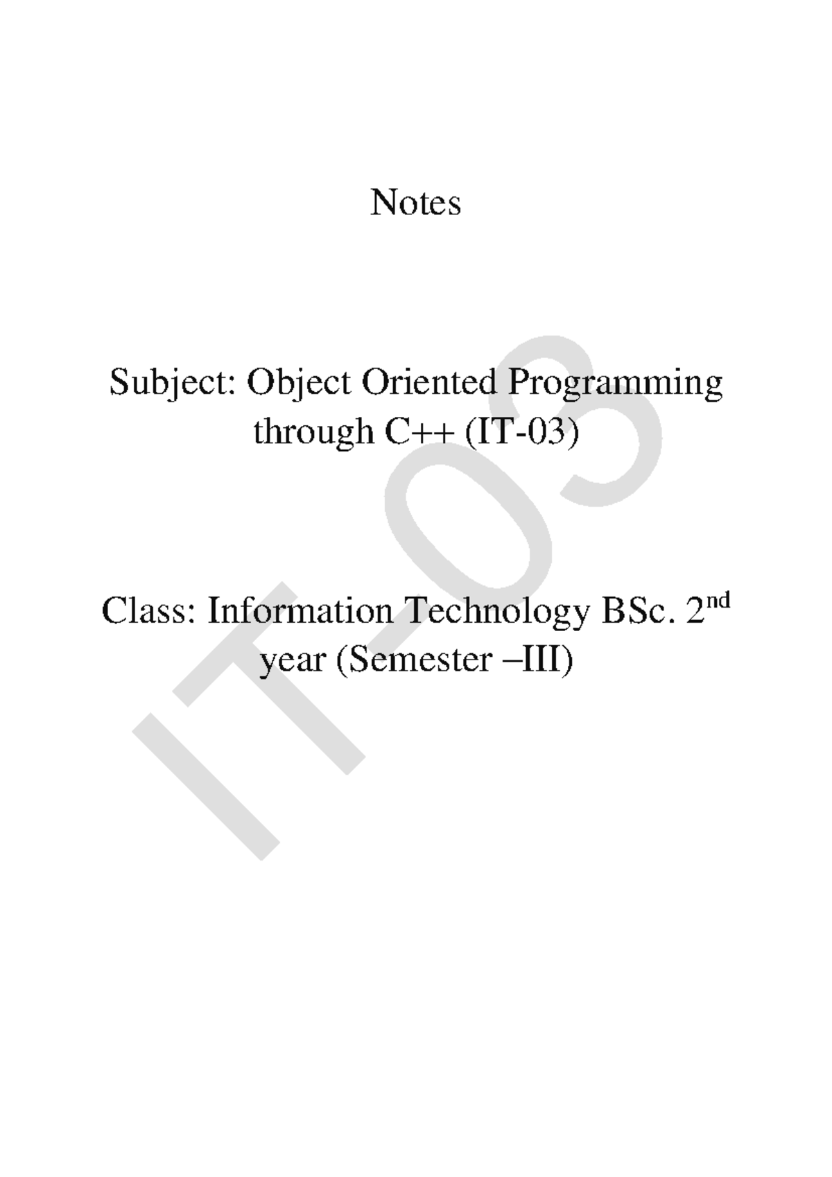 CPP - Dbdbdbbf - Notes Subject: Object Oriented Programming through C++ ...