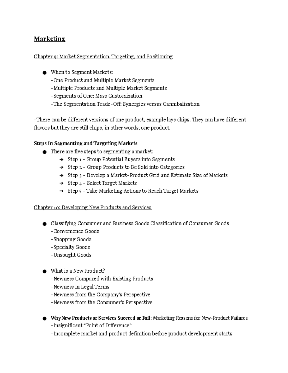 Marketing Chapter 9 and 10 - Marketing Chapter 9: Market Segmentation, Targeting, and ...