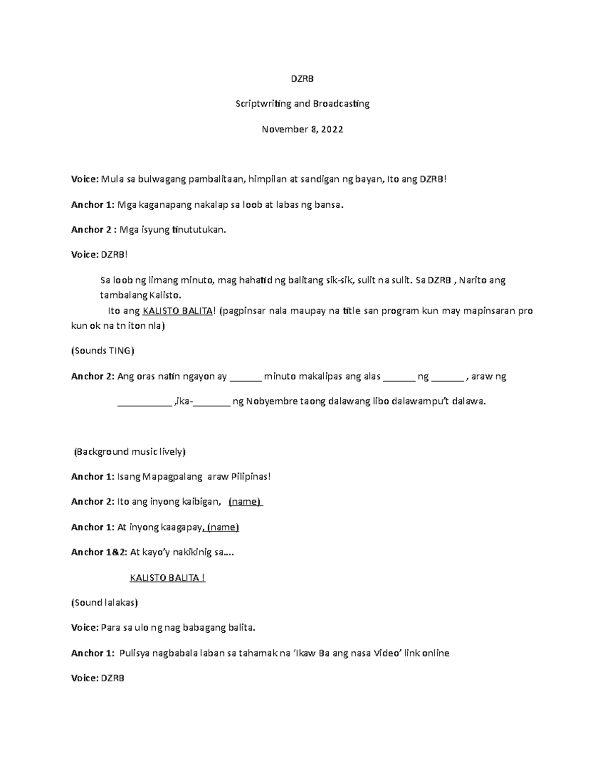 Filipino Radio Broadcasting Script DZRB Scriptwriting And