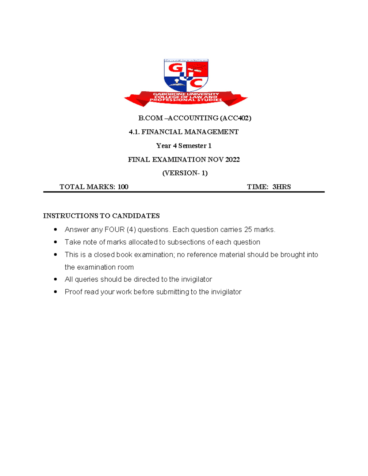 B.Com -Q.P- 1 ACC-402- Financial Management - B –ACCOUNTING (ACC402) 4 ...