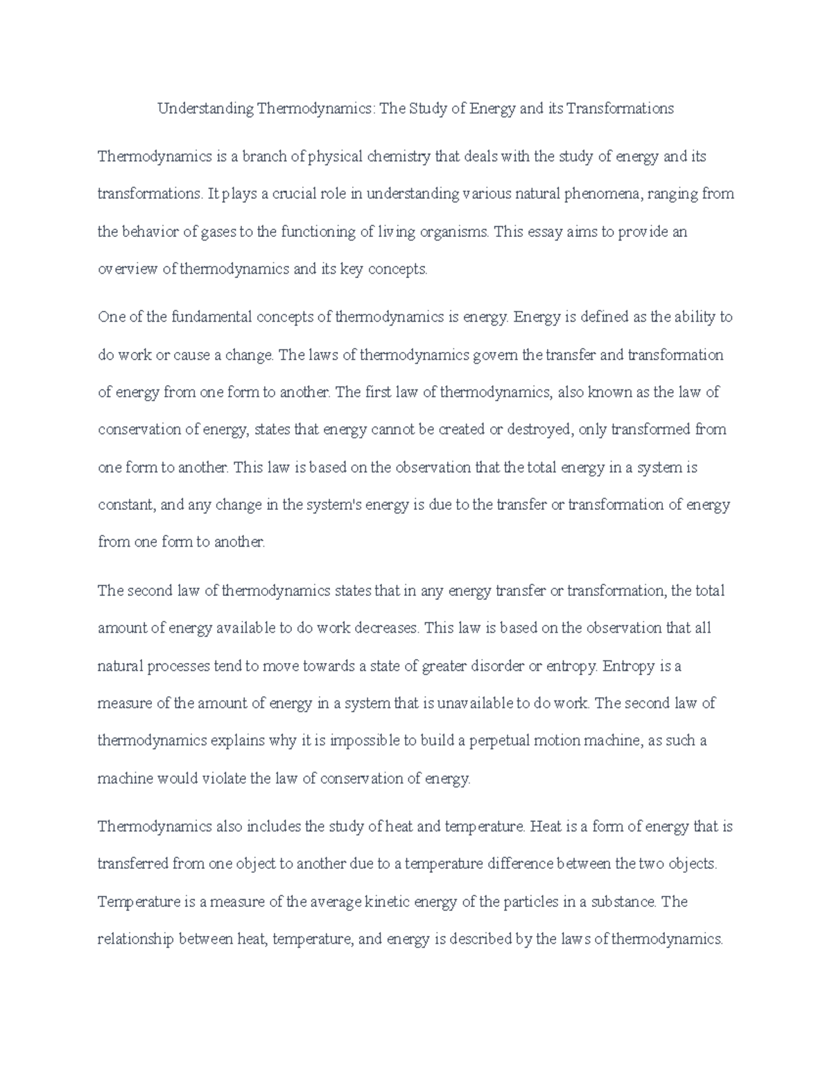 The Study of Energy and its Transformations - Understanding ...