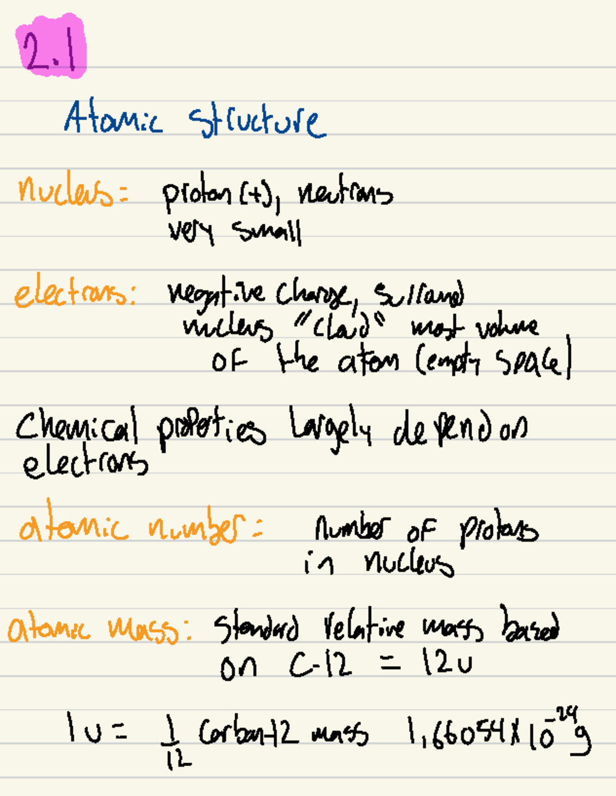 Chapter 2 reading notes chem 205 - 1 Atomic Structure nucleus : proton ...