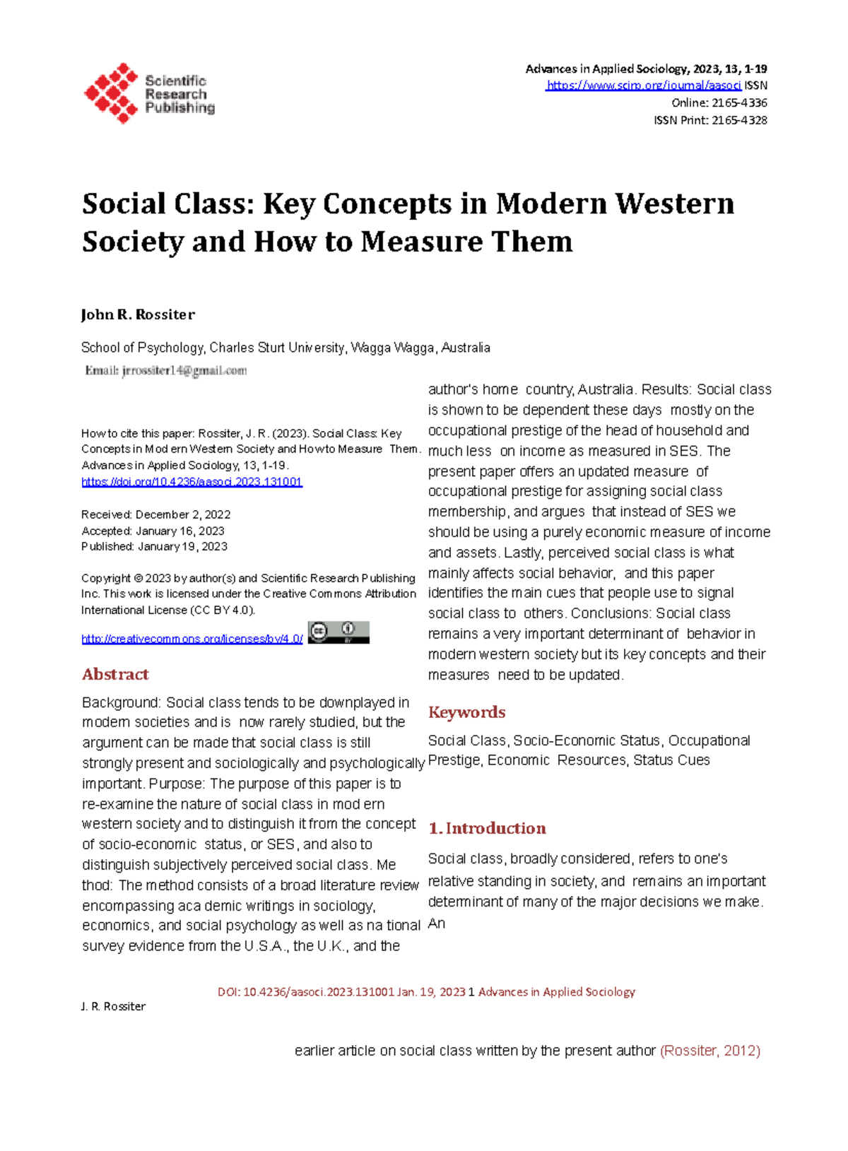 Social Class Key Concepts in Modern Western Society and How to Measure ...