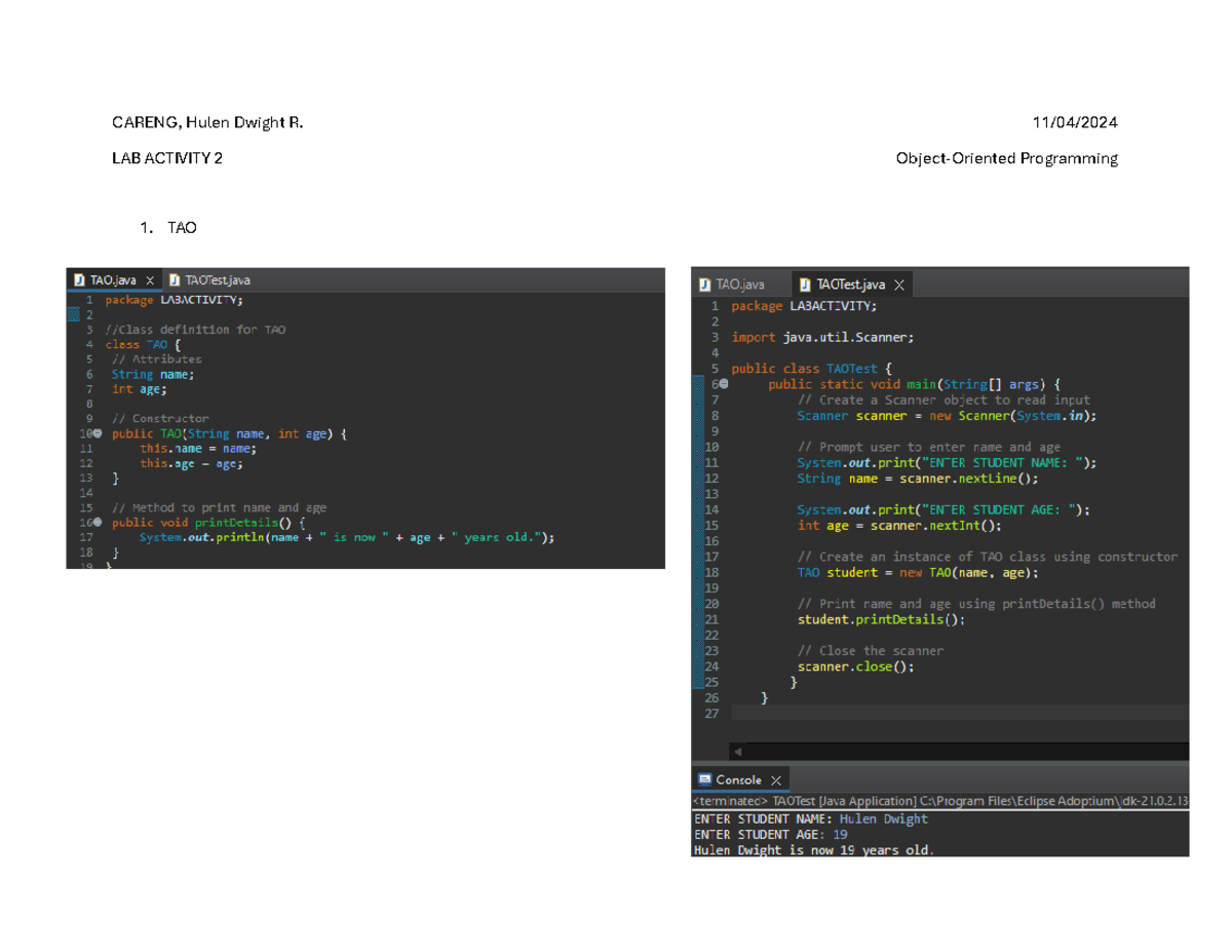 Careng Labact 2 - Basic Object-Oriented Programming - BS Information ...
