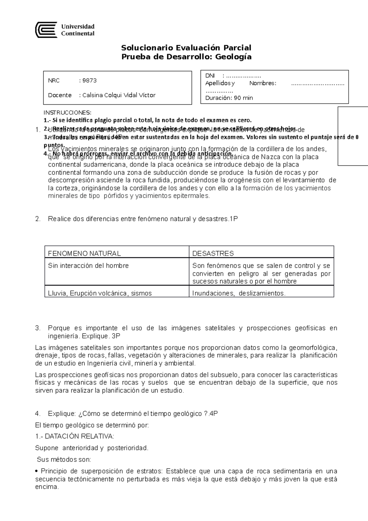 Solu PA 02 Ex Pa Geología -2022-10 - Solucionario Evaluación Parcial Prueba de Desarrollo ...