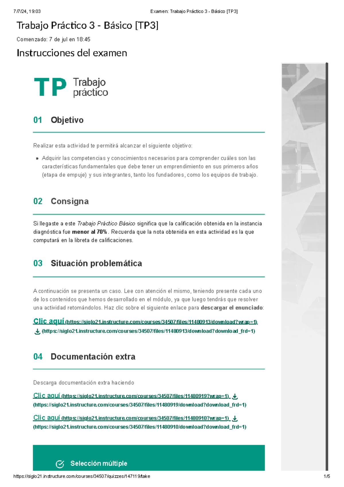 Examen Trabajo Práctico 3 - Básico [TP3]-mio 83 - Trabajo Prácco 3 - Básico [TP3] Comenzado: 7 ...