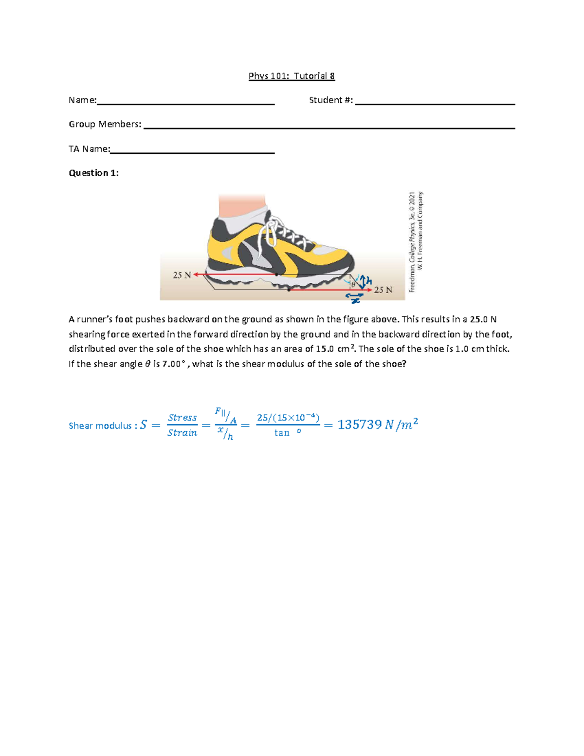 Tutorial 8 solutions 221110 174709 - Phys 101: Tutorial 8 Name: Student #: Group Members: TA ...