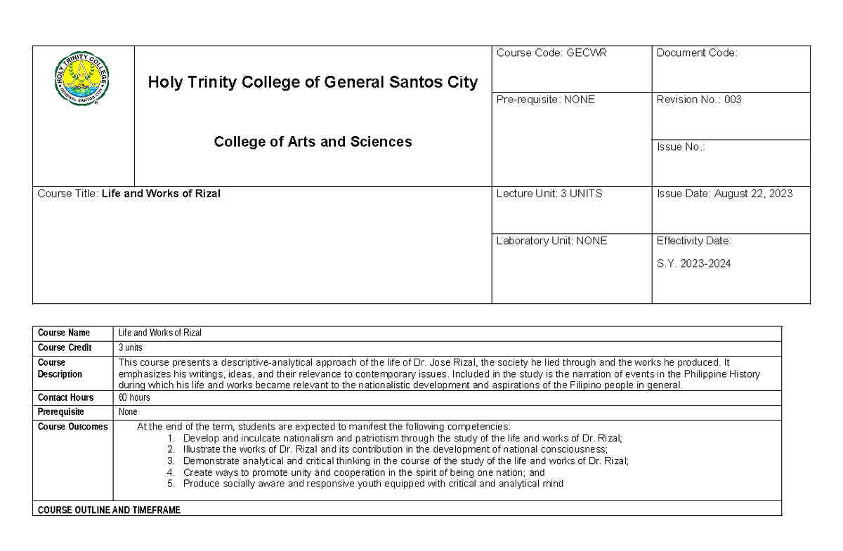 Gecwr NEW Syllabus - NOTHING APPLICABLE - Holy Trinity College of ...