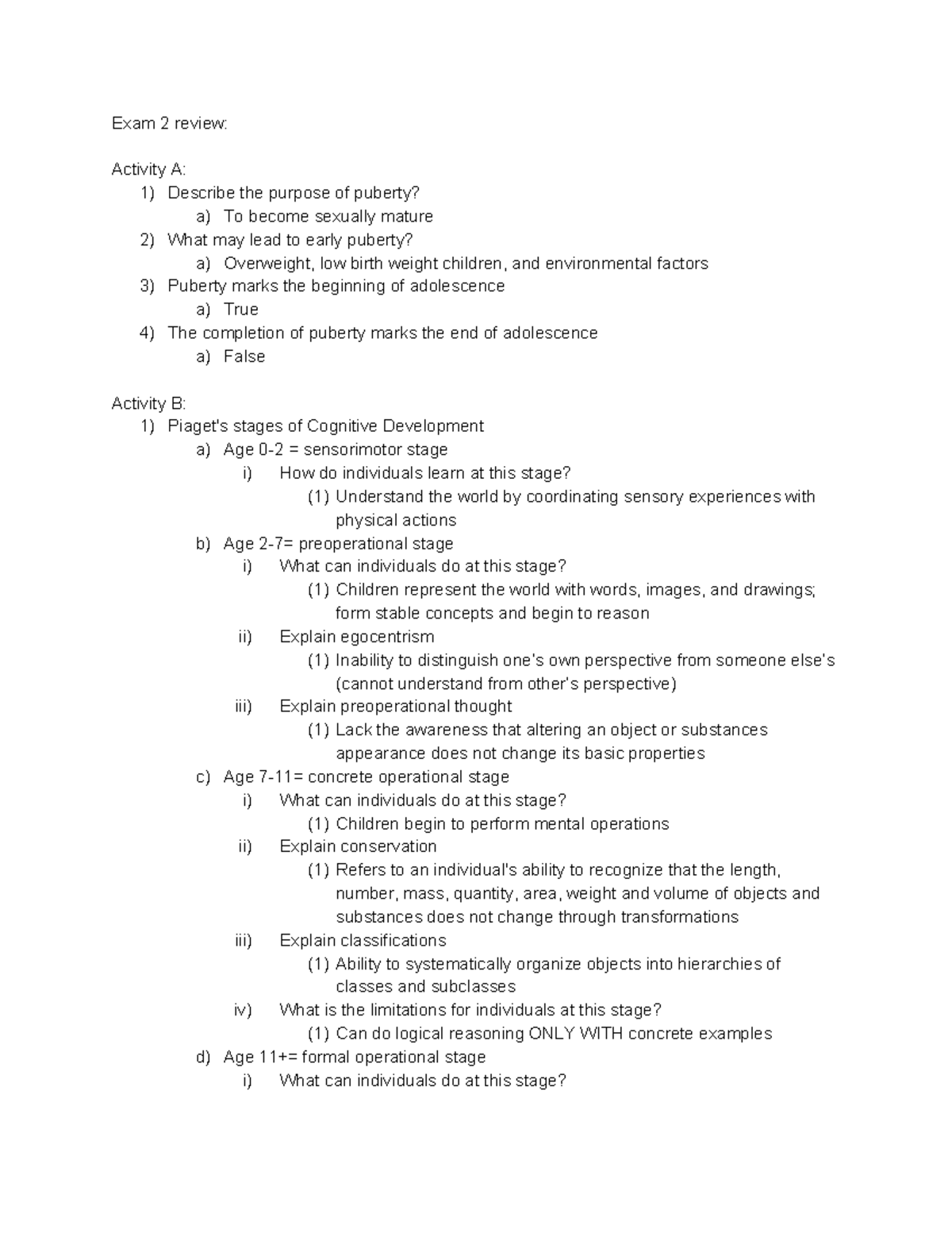 EXAM 2 Review Class - Exam 2 Study Guide - Exam 2 review: Activity A: 1 ...