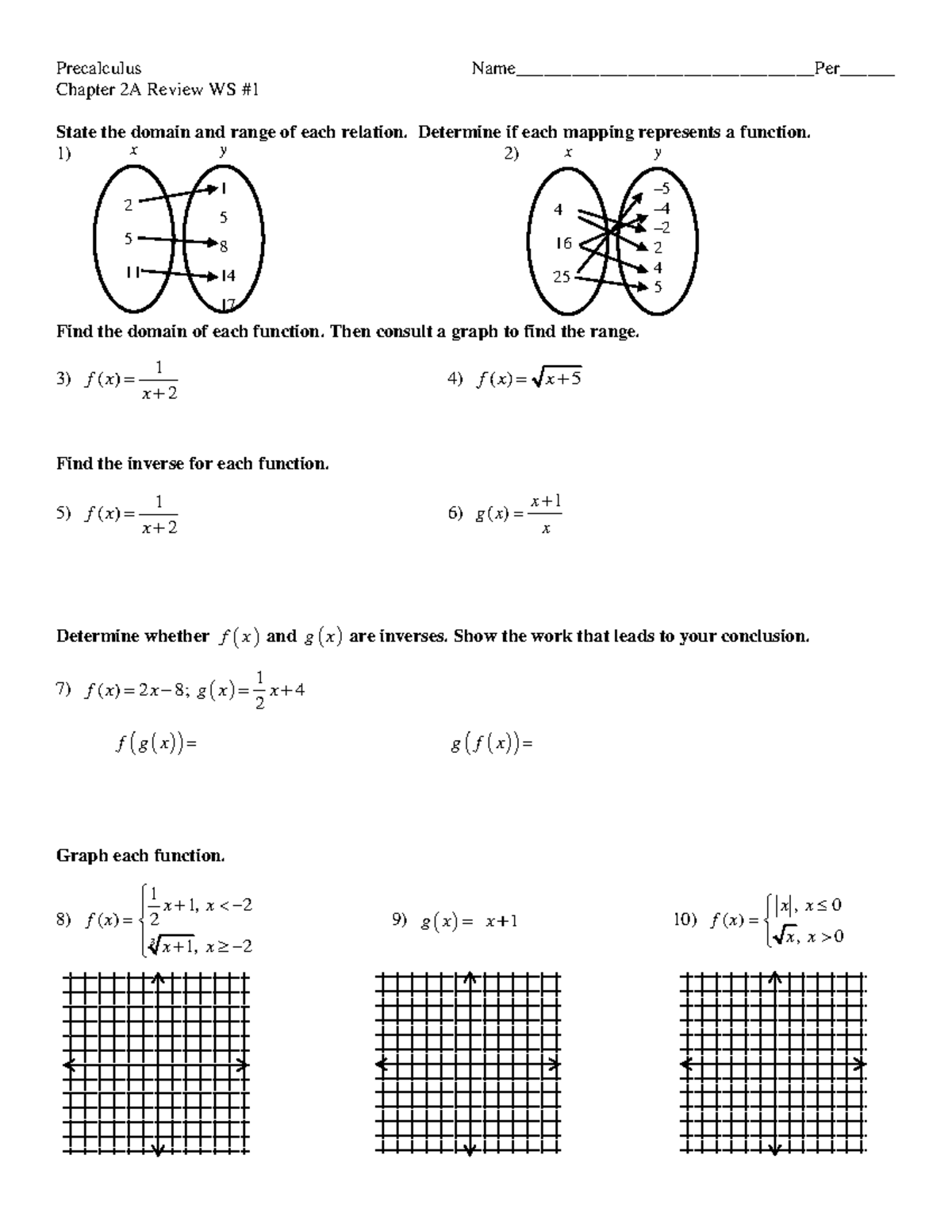 Ch 2A Review WS 1 and 2 - Precalculus Name ...