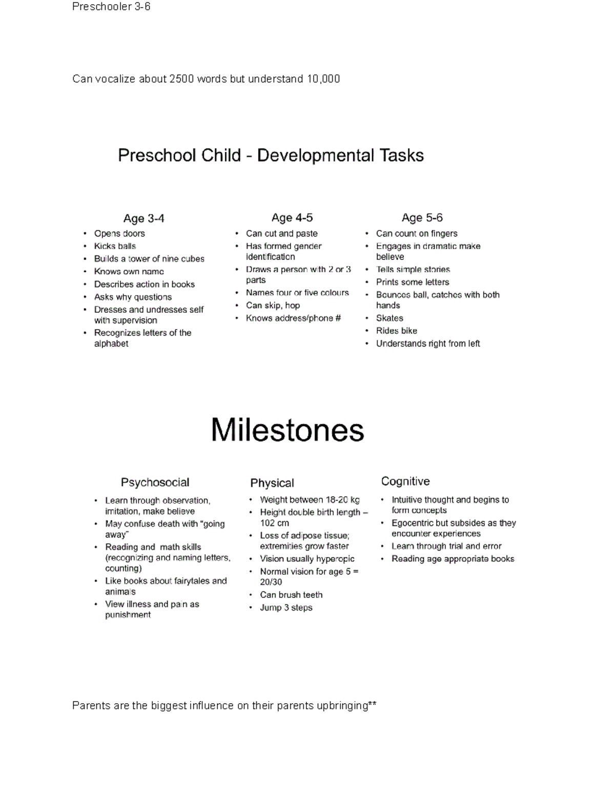 Human development-Week 5 - Preschooler 3-6 Can vocalize about 2500 ...