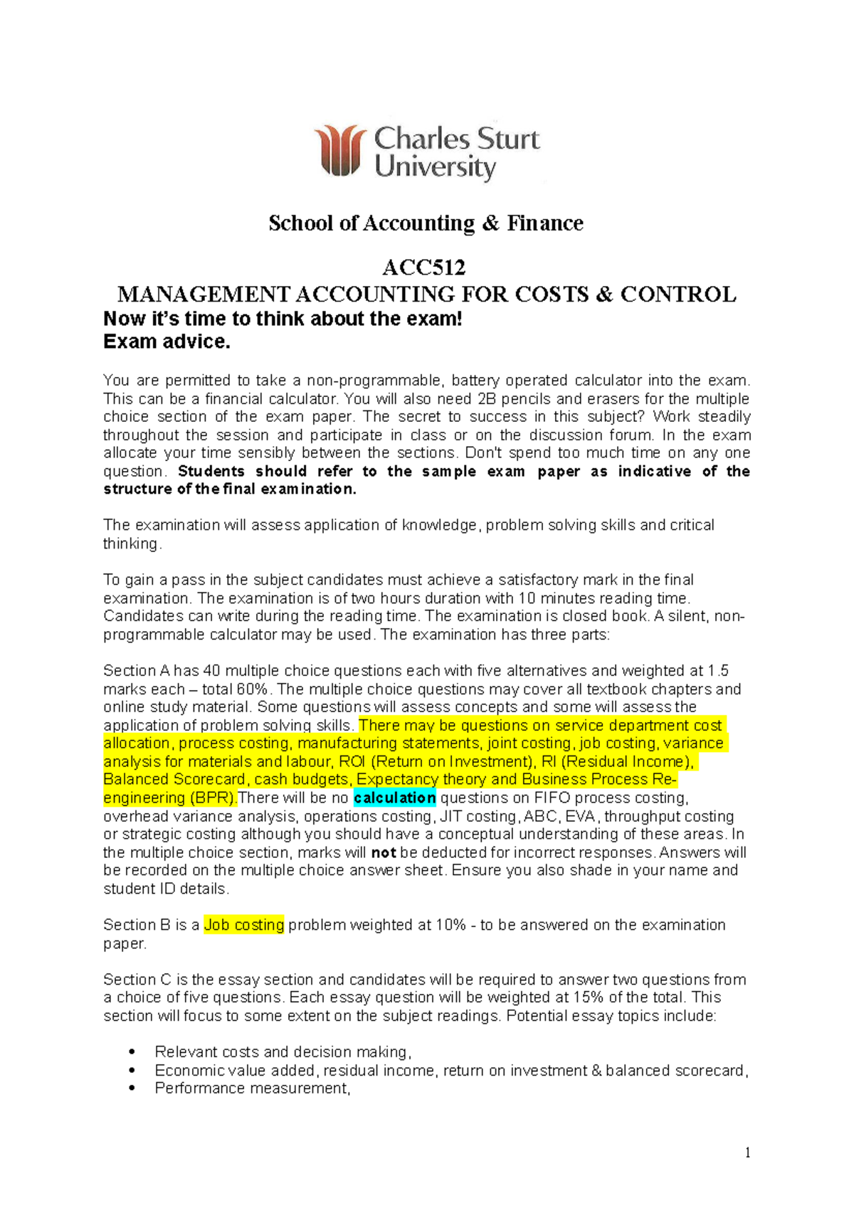 ACC512 Final Exam information 2015 60 - School of Accounting & Finance ...