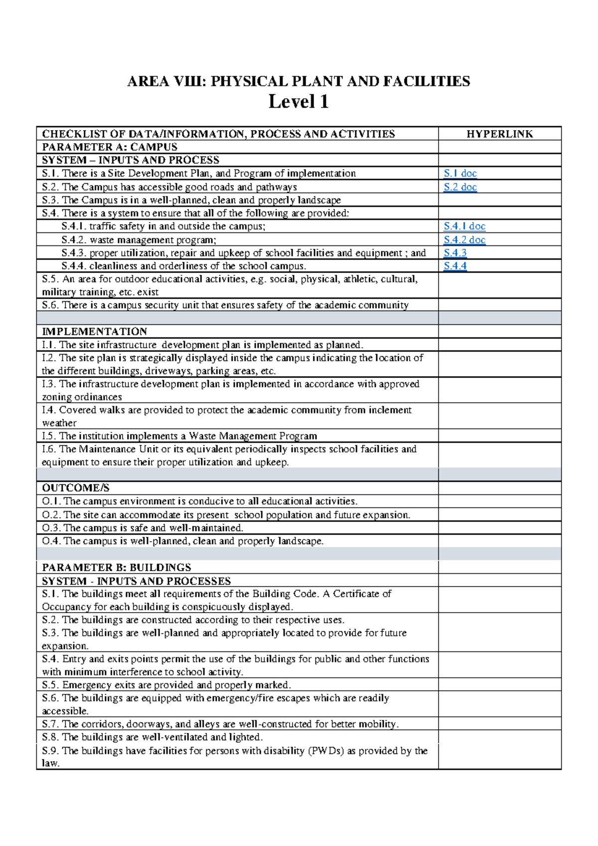 AREA VIII Instrument MSF Level 1 - AREA VIII: PHYSICAL PLANT AND ...