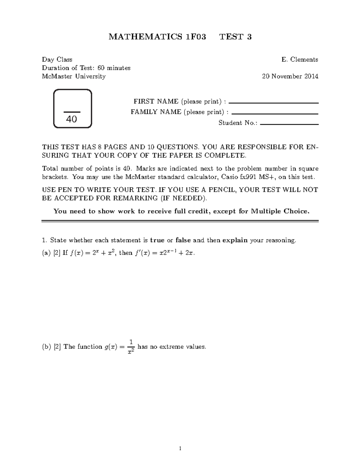 Math1F03 T3 fall2014 - practice test - MATHEMATICS 1F03 TEST 3 Day ...