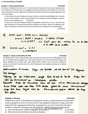 Klausur WS0919 Lösungsvorschlag - Einführung in die BWL Aufgabe 1 ...