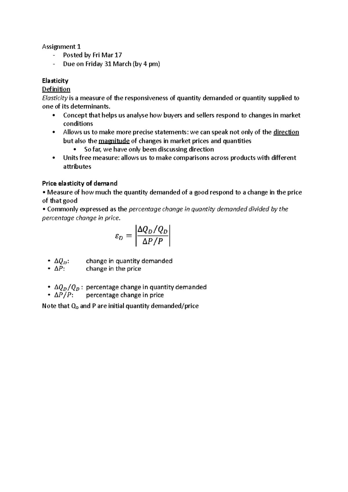 Micro Week 3 Lecture Notes - Assignment 1 - Posted by Fri Mar 17 - Due ...