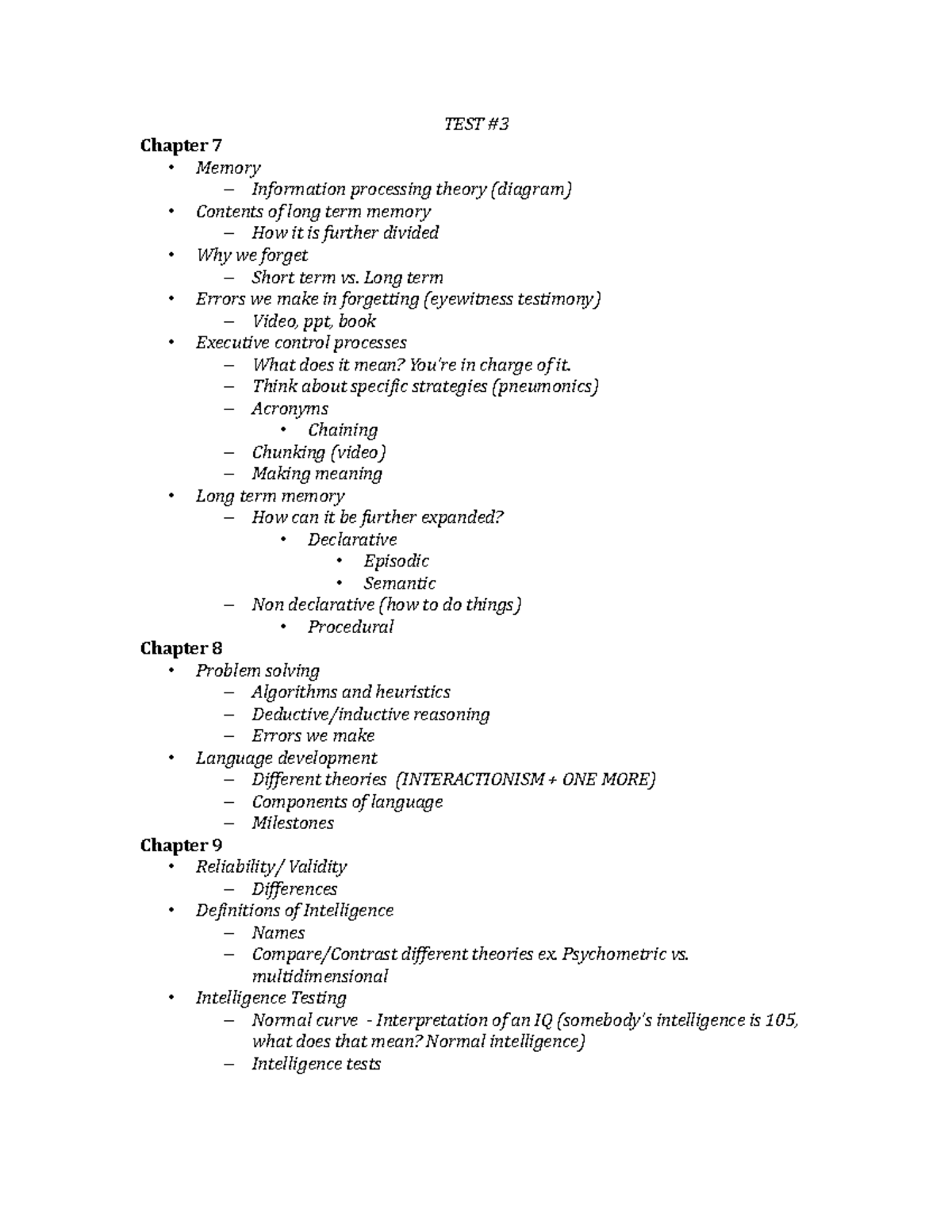 TEST 3 Psych - test 3 review. - TEST Chapter 7 - Memory - Information ...