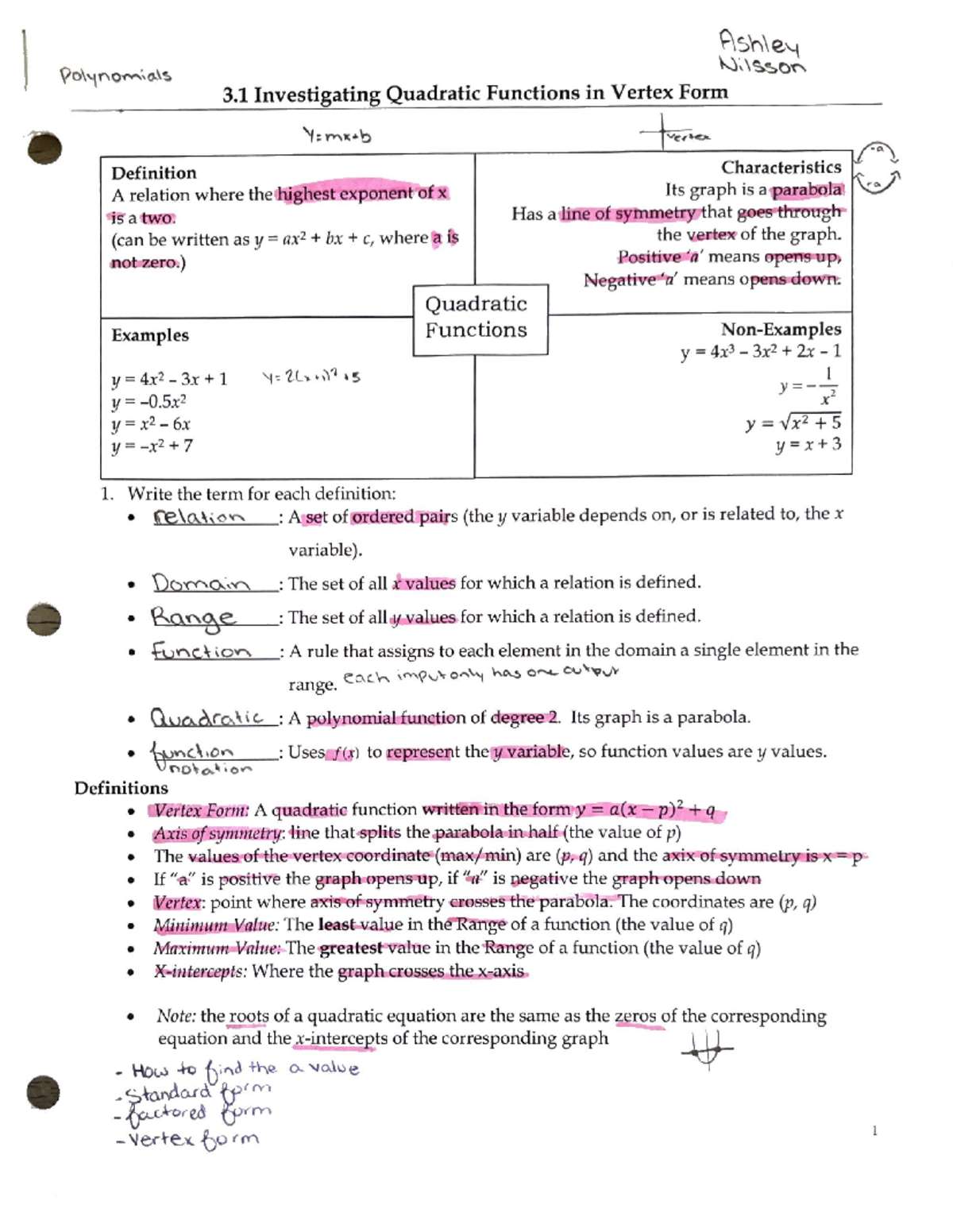 Grade 11 Math Quadratic Functions - Studocu