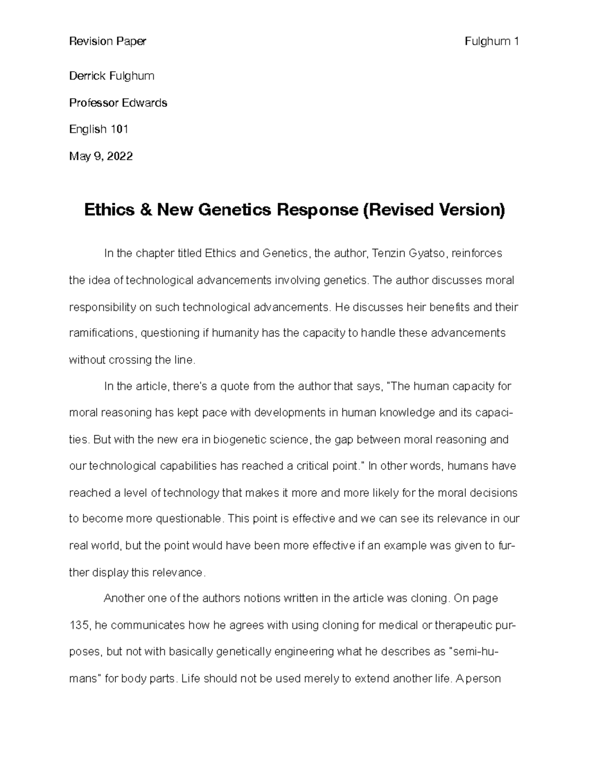 Revision Paper - Professor Randolph - Revision Paper Fulghum 1 Derrick ...