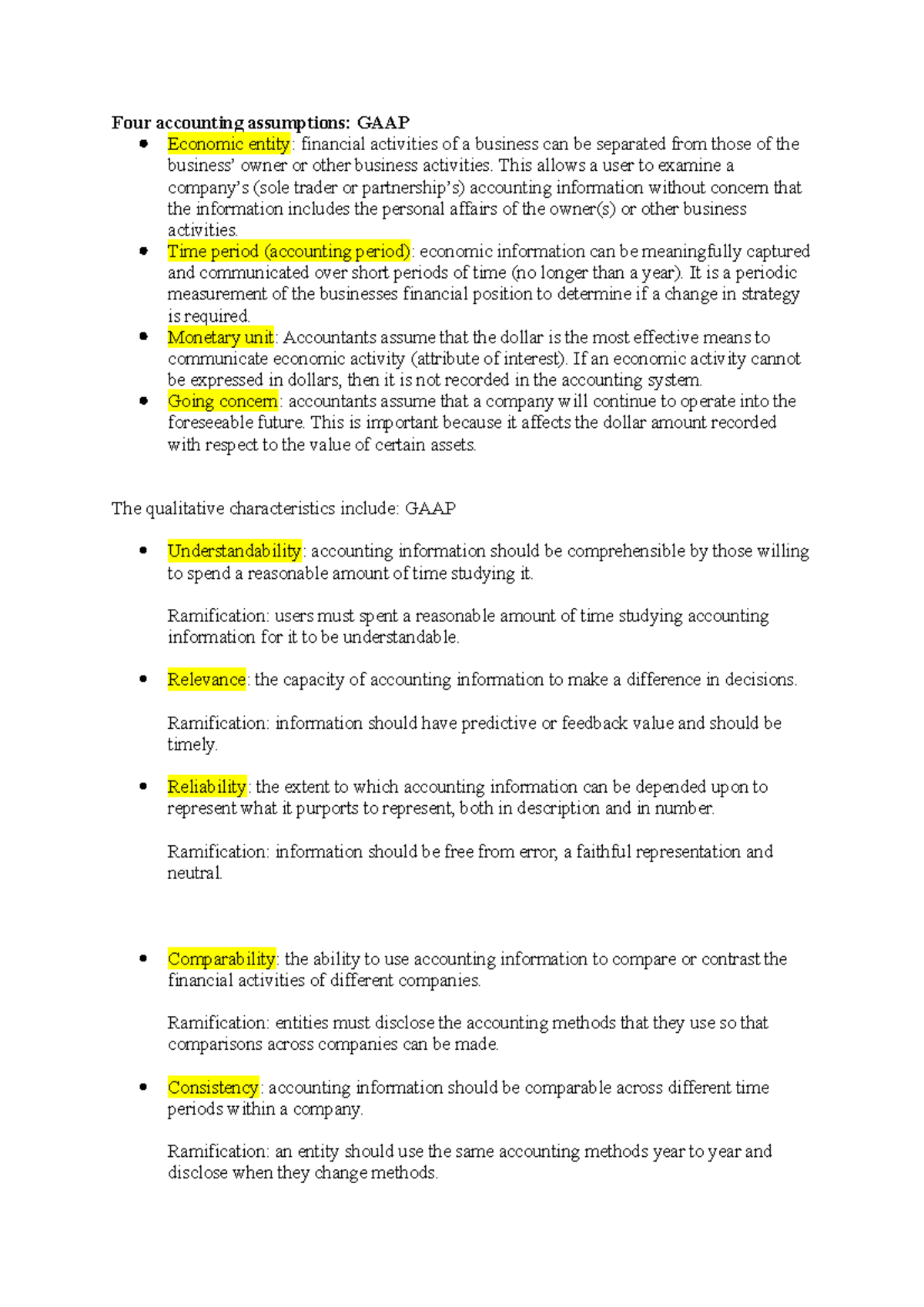 ABDA summary notes - Four accounting assumptions: GAAP Economic entity ...
