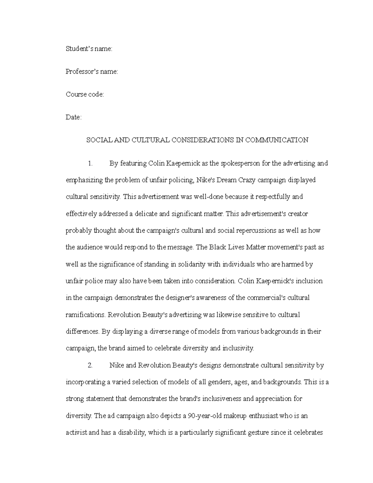 Redo 1 4-2 Activity Social and Cultural Considerations - Student’s name ...