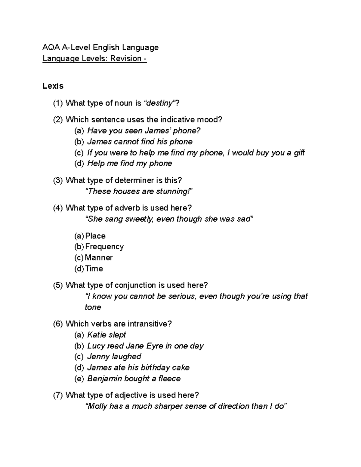 Language Levels Revision Questions - AQA A-Level English Language ...