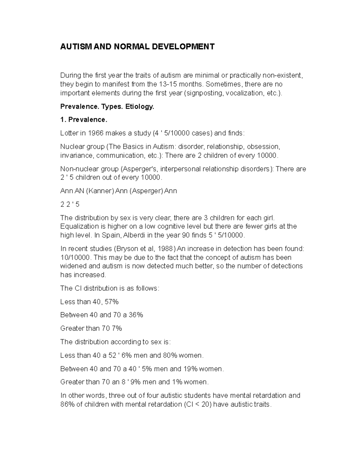 Autism and normal development - AUTISM AND NORMAL DEVELOPMENT During ...