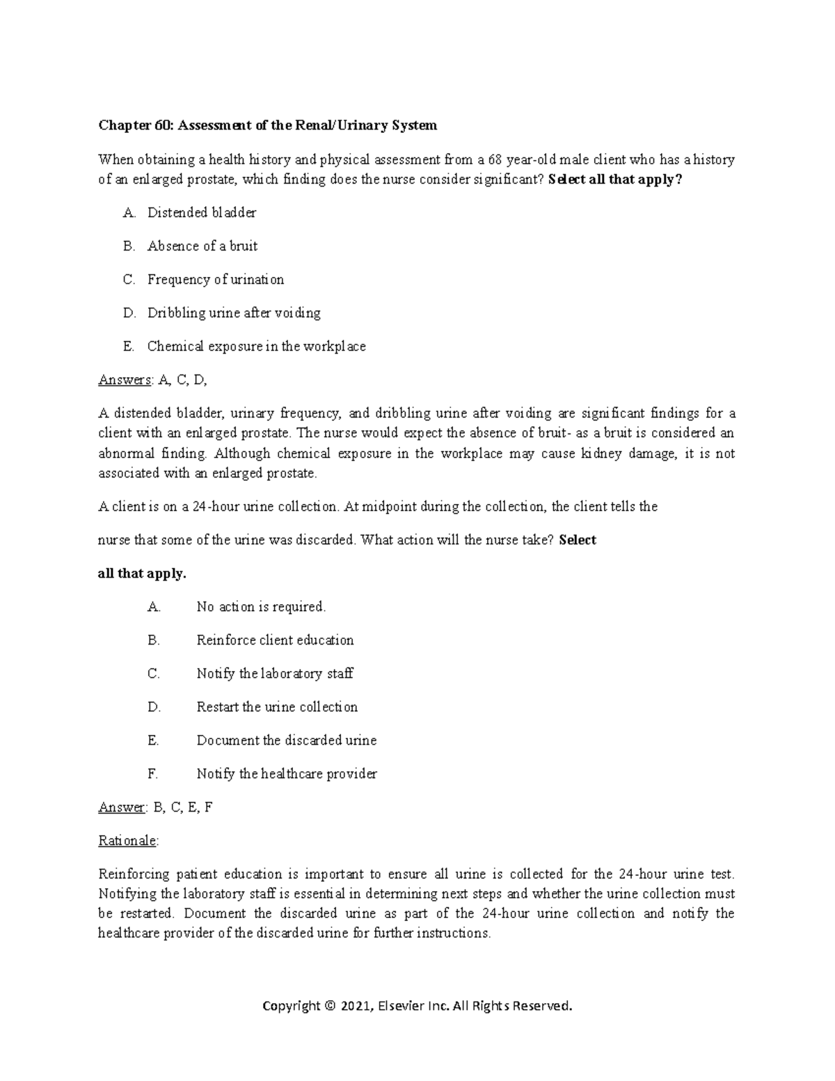 Ch 60-evolve answer key Q - Chapter 60: Assessment of the Renal/Urinary ...