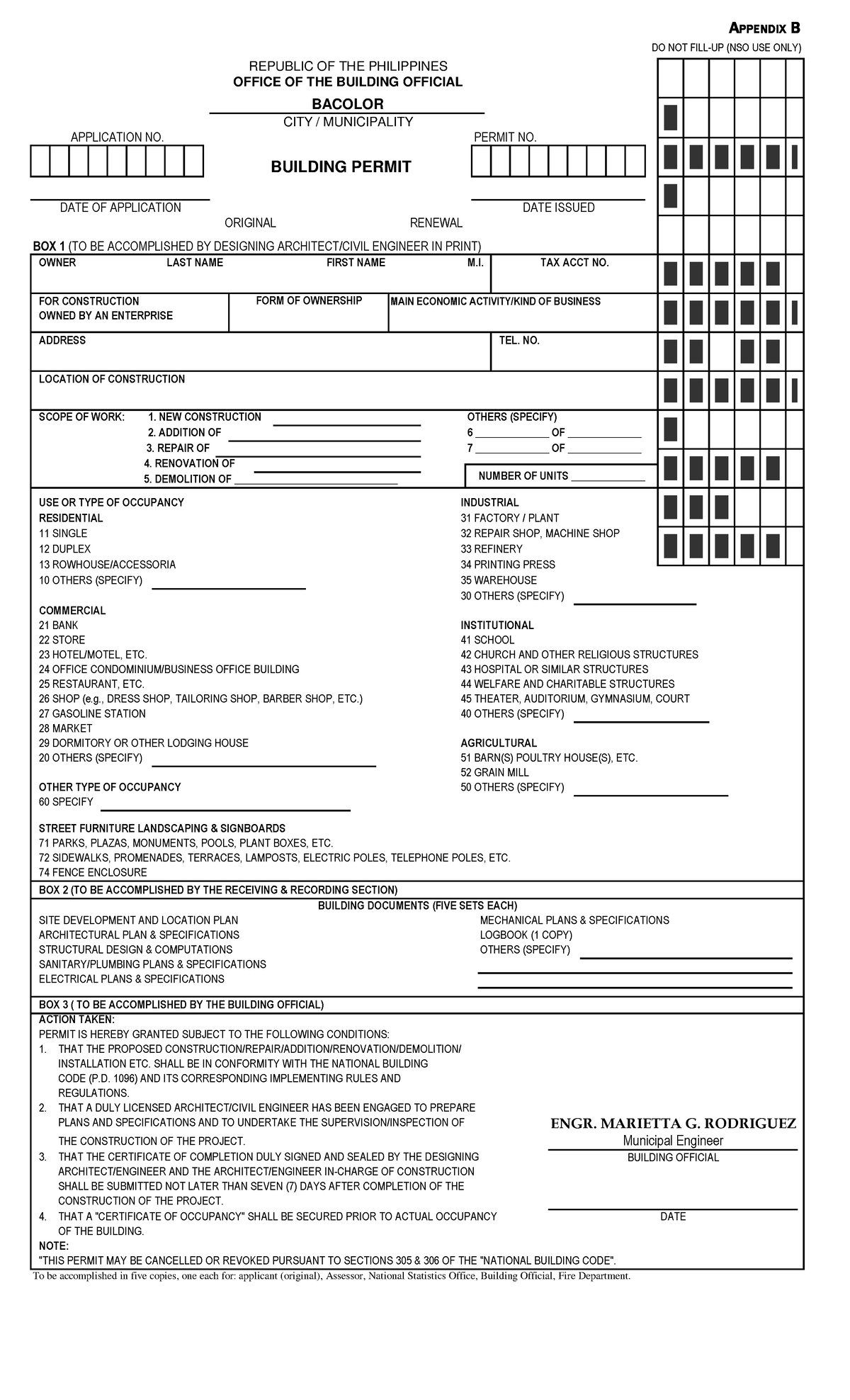 Building Permit FORM - APPENDIX B DO NOT FILL-UP (NSO USE ONLY) 10 ...