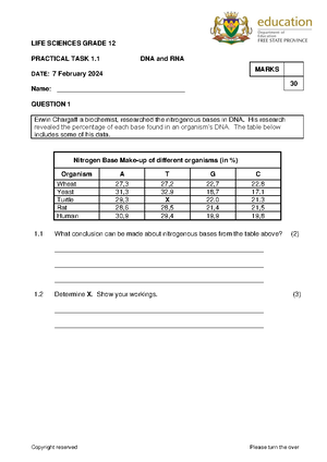 LS Gr 12 Prac 1.1 Feb 2024 MEMO ENG - LIFE SCIENCES GRADE 12 PRACTICAL ...