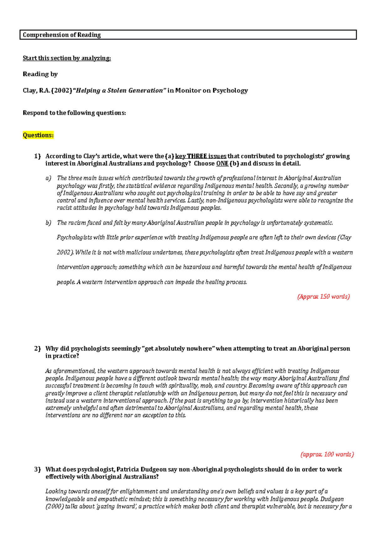 reflection and critical analysis - Comprehension of Reading Start this ...