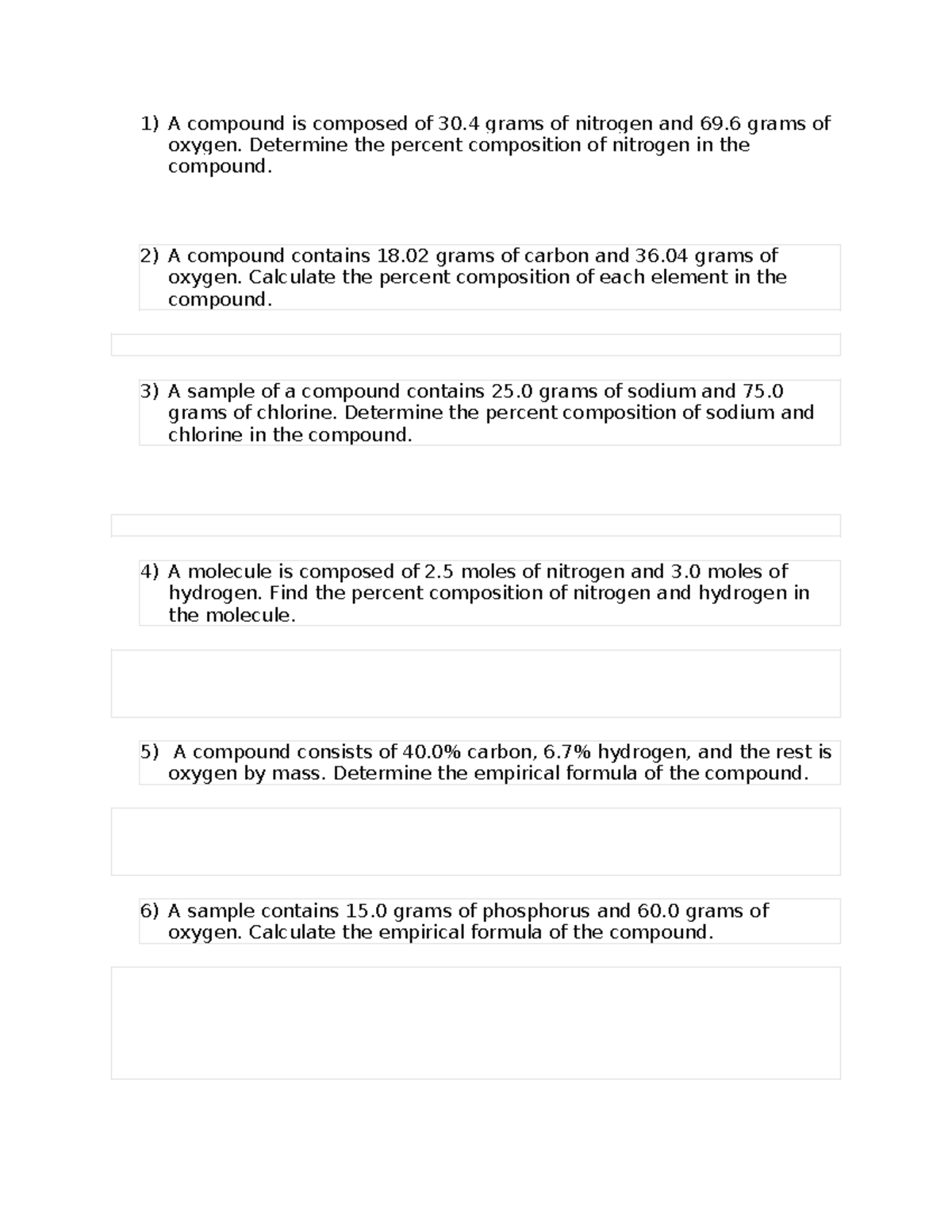 % Composition Questions - A compound is composed of 30 grams of ...