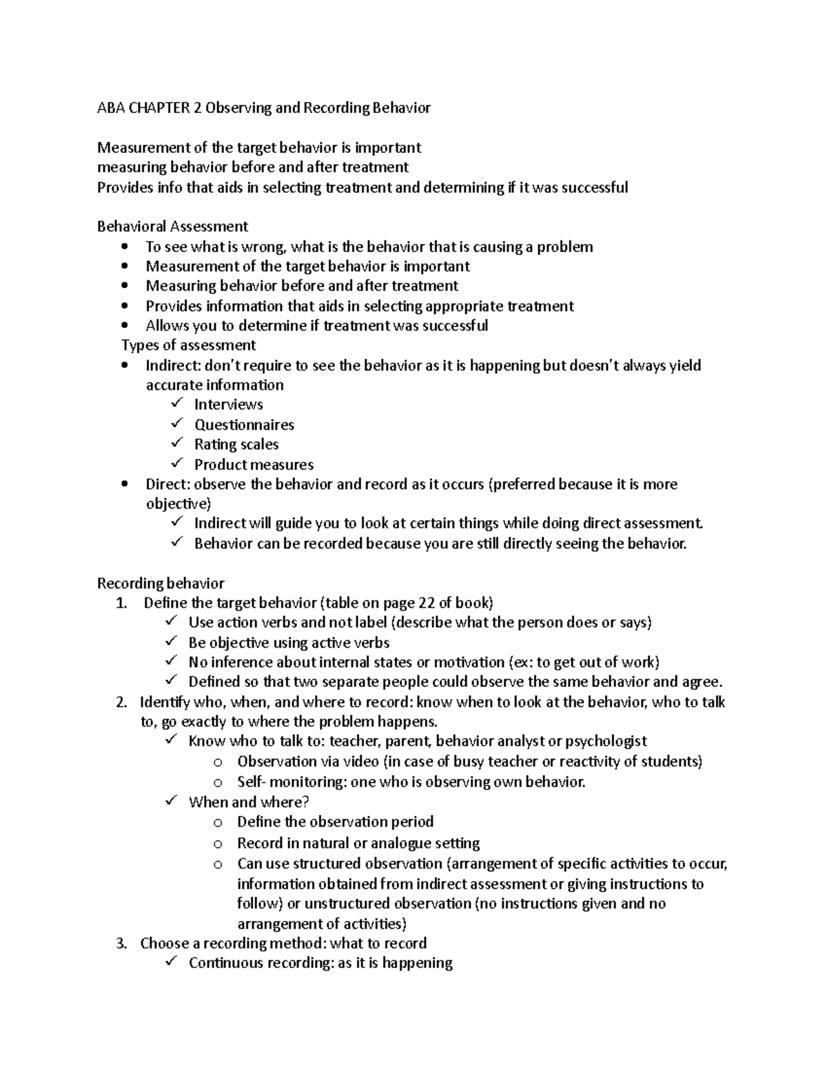 Intro to ABA Chapter 3 - ABA CHAPTER 2 Observing and Recording Behavior ...