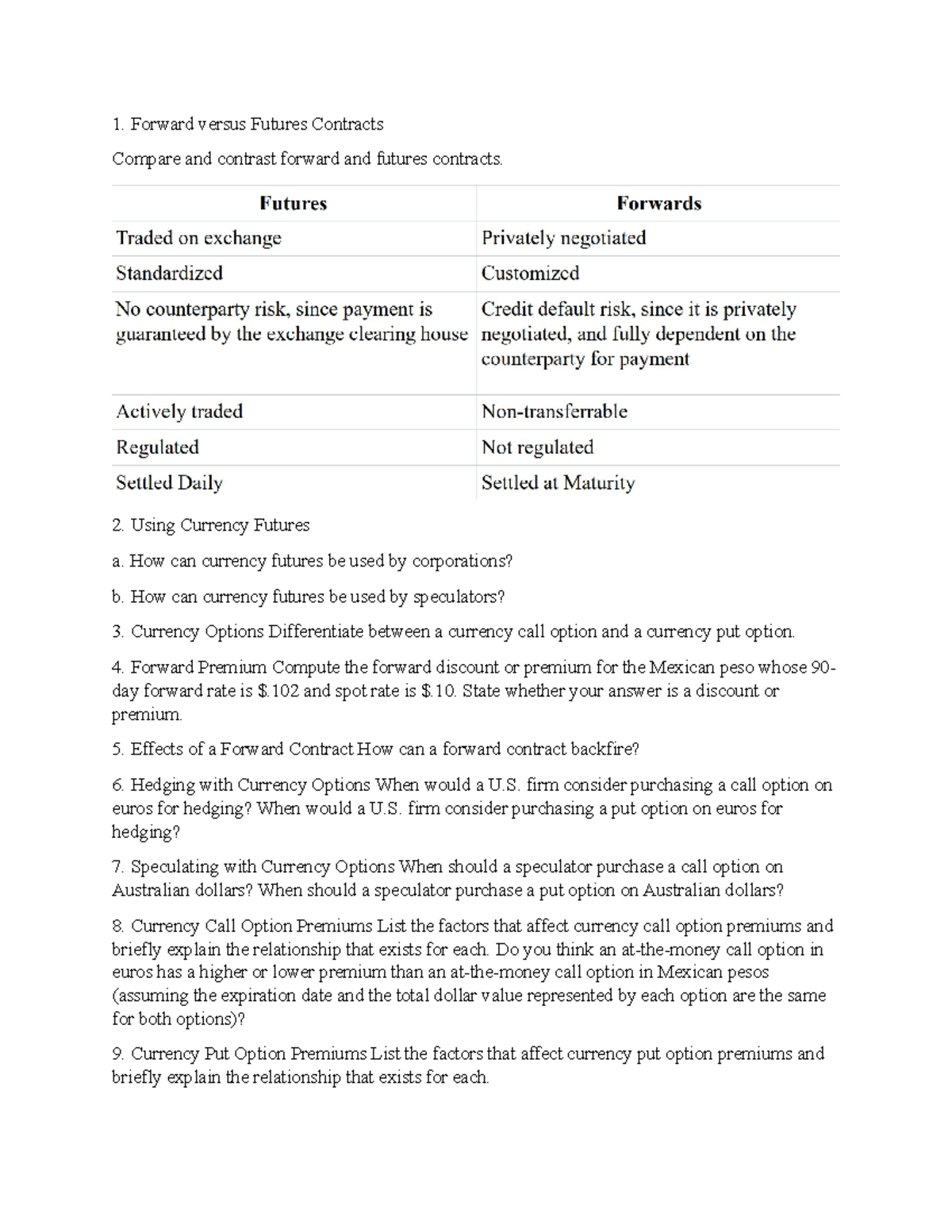 Chap 5 Derivatives - IFM - Forward versus Futures Contracts Compare and ...