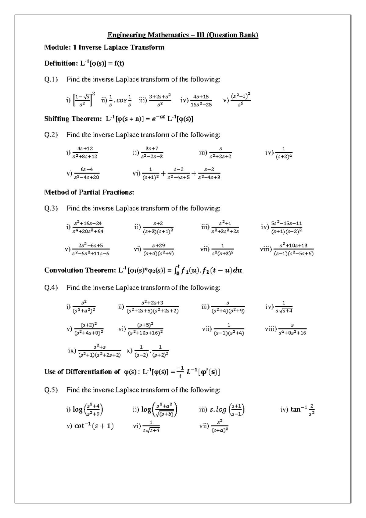 Inverse Laplace Transform 1 - Engineering Mathematics – III (Question ...
