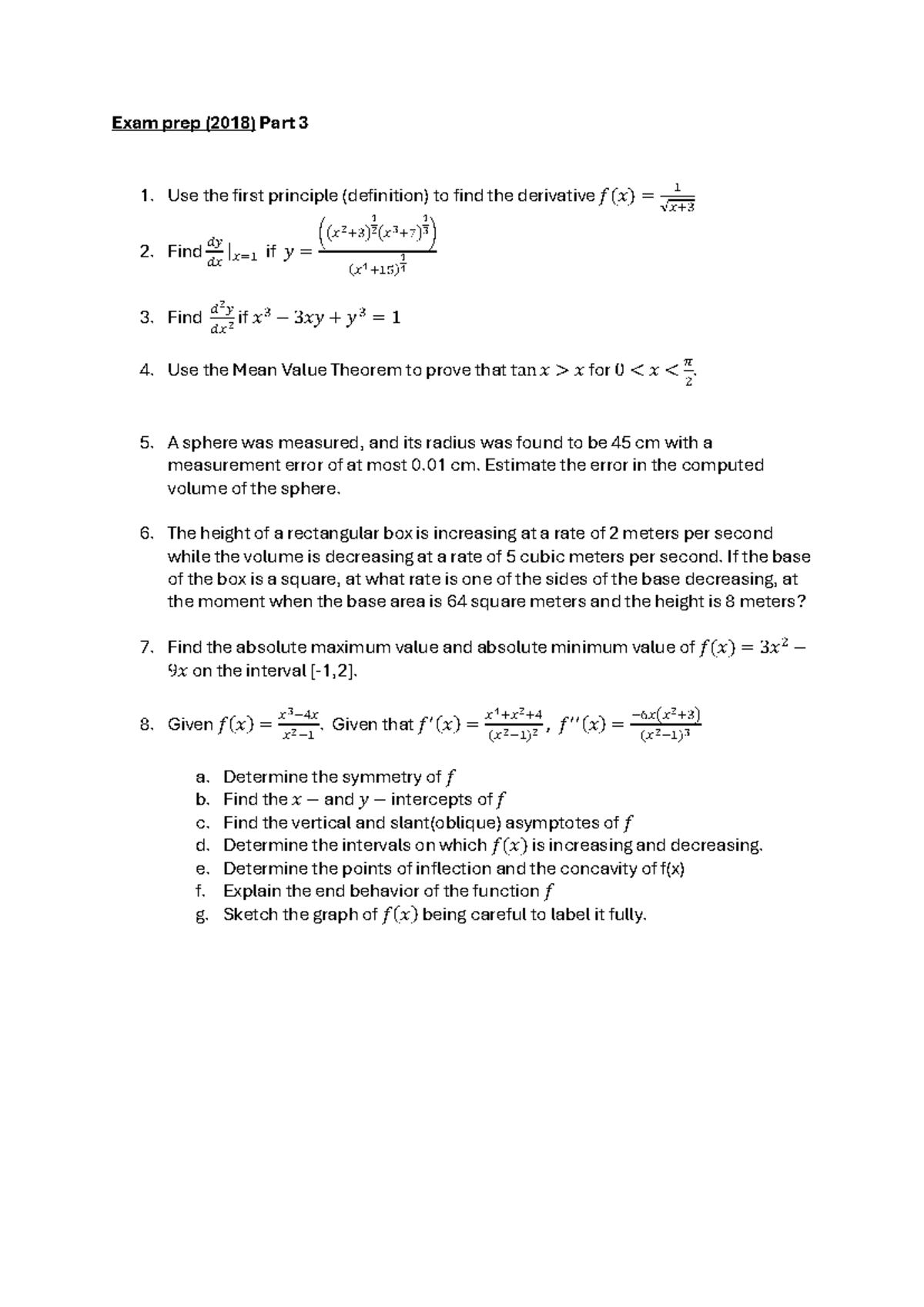 Supplementary Exam preparation (MATH131) - Exam prep (2018) Part 3 1 ...