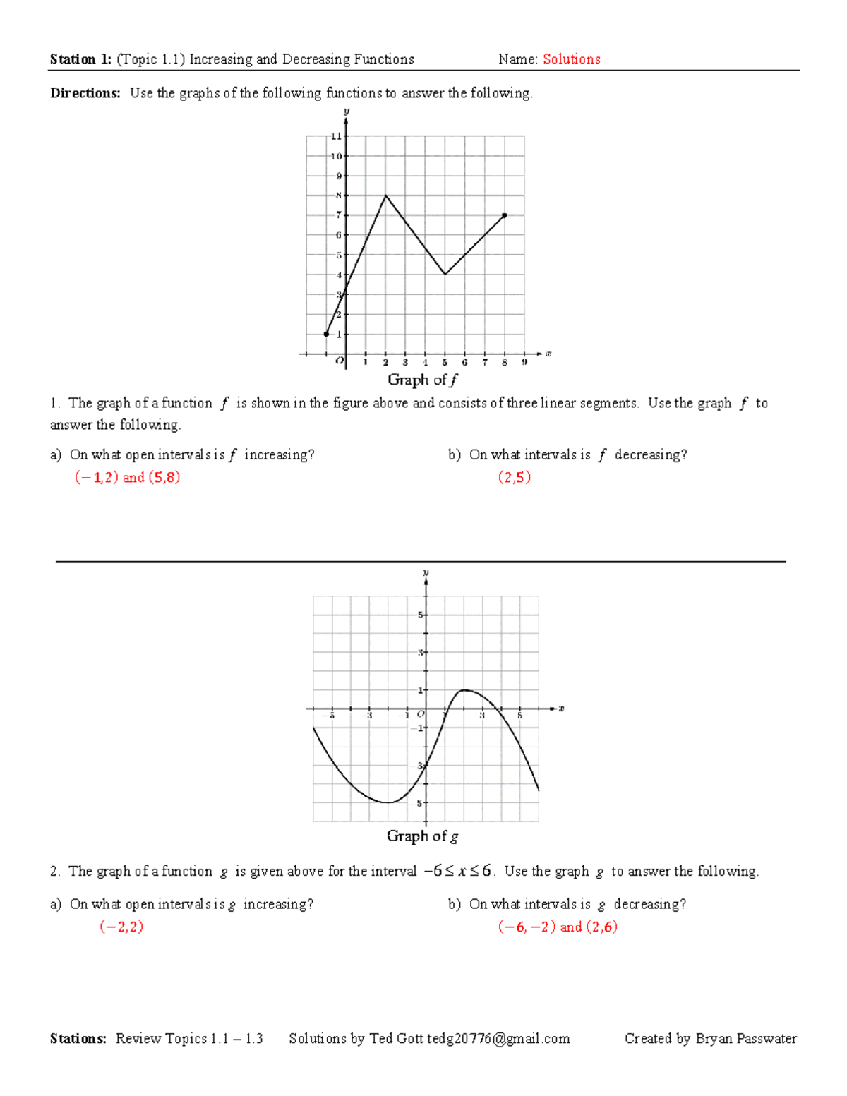 Stations Review Topics 1 - Station 1: (Topic 1) Increasing and ...