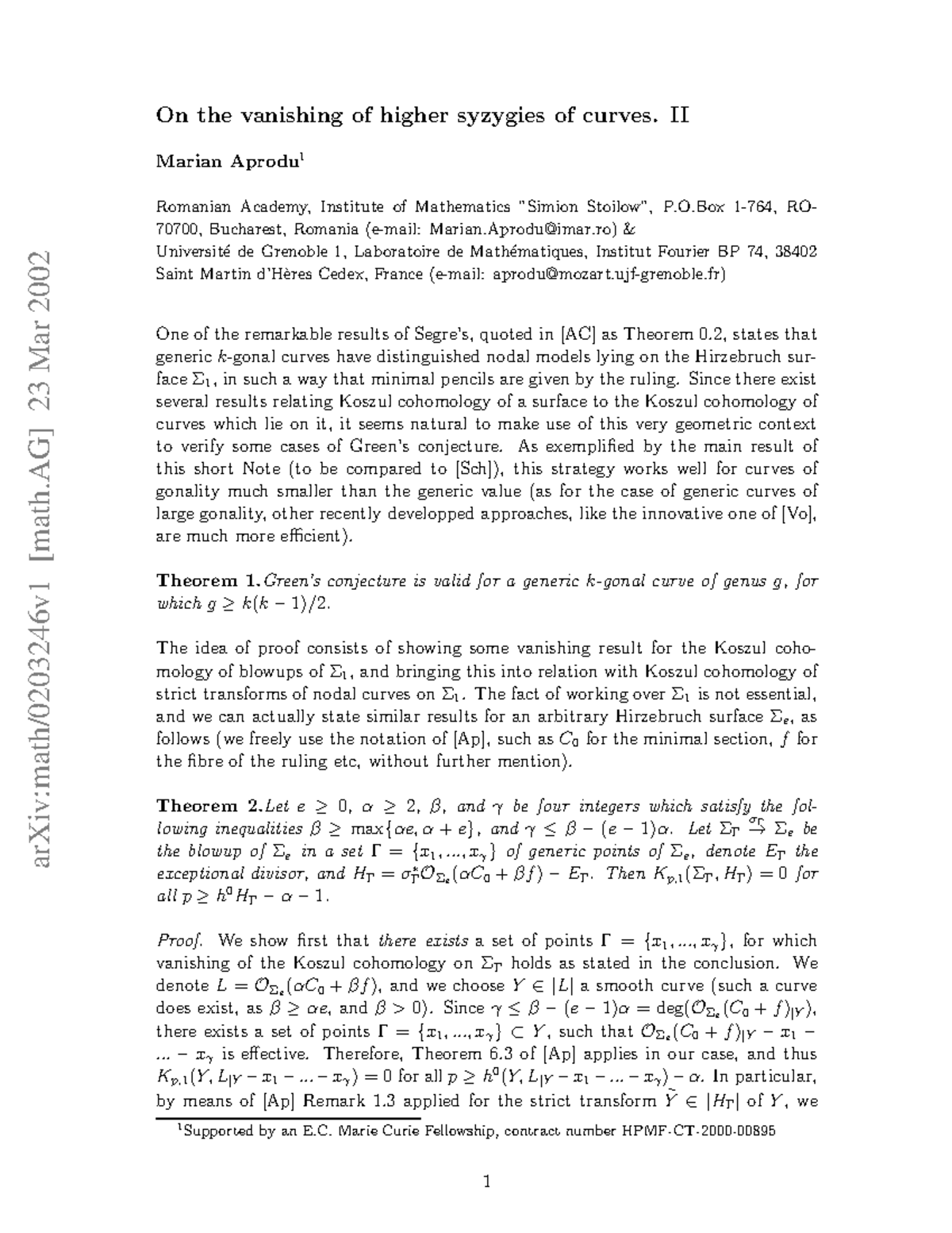 0203246 - Cours - arXiv:math/0203246v1 [math] 23 Mar 2002 On the ...