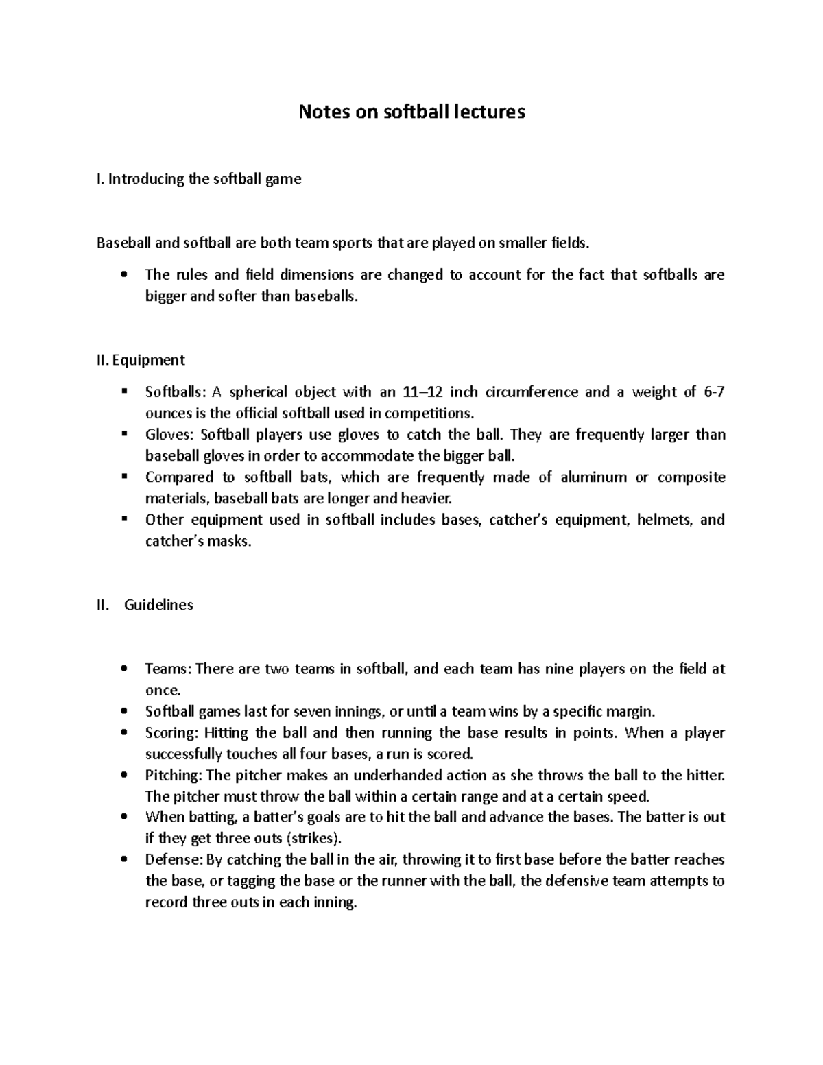 Lecture Notes - Softball - Notes on softball lectures I. Introducing ...