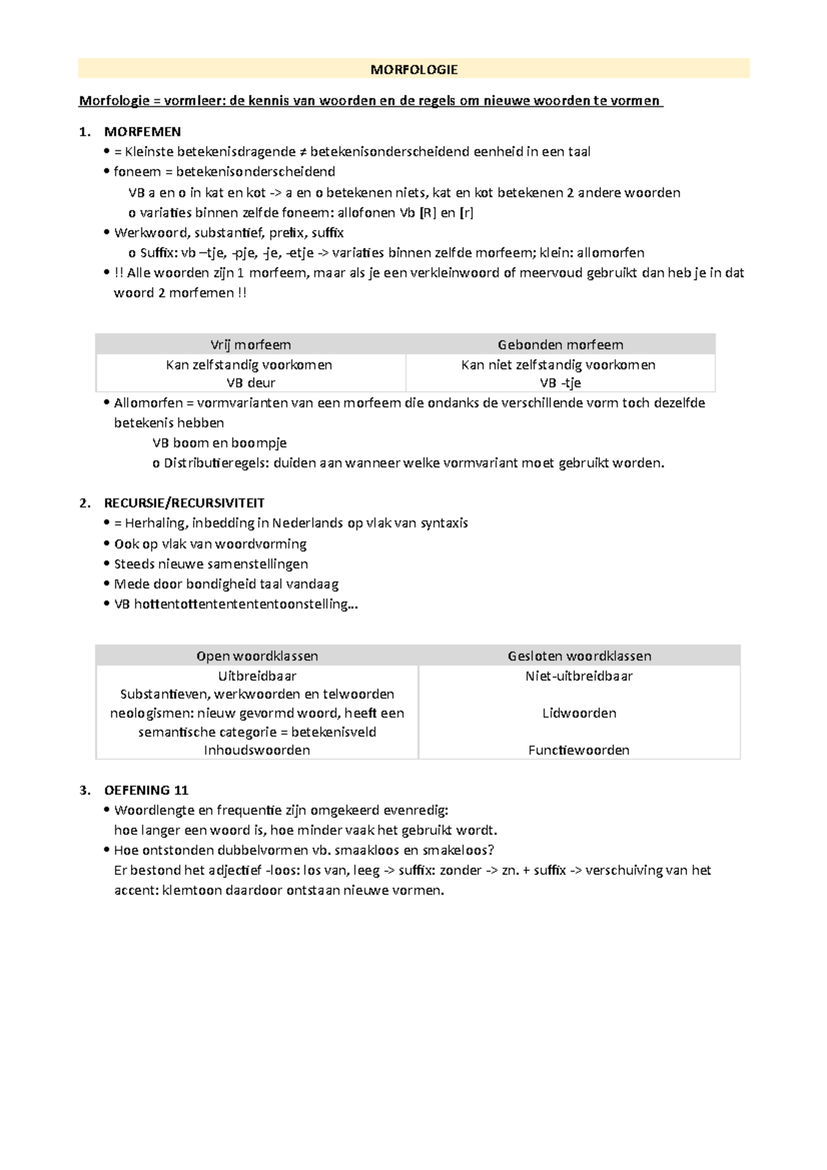 Morfologie - MORFOLOGIE Morfologie = vormleer: de kennis van woorden en ...
