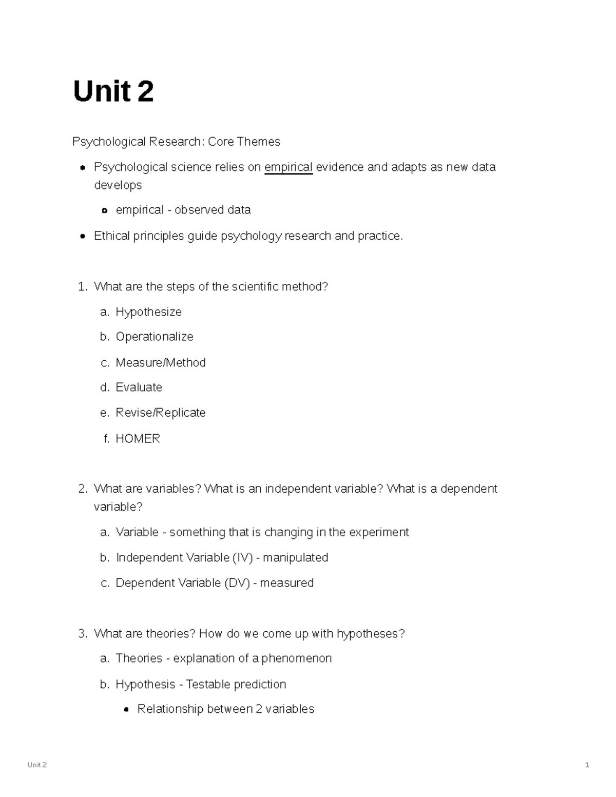 Unit 2 - Ybarra is professor - Unit 2 Psychological Research: Core ...