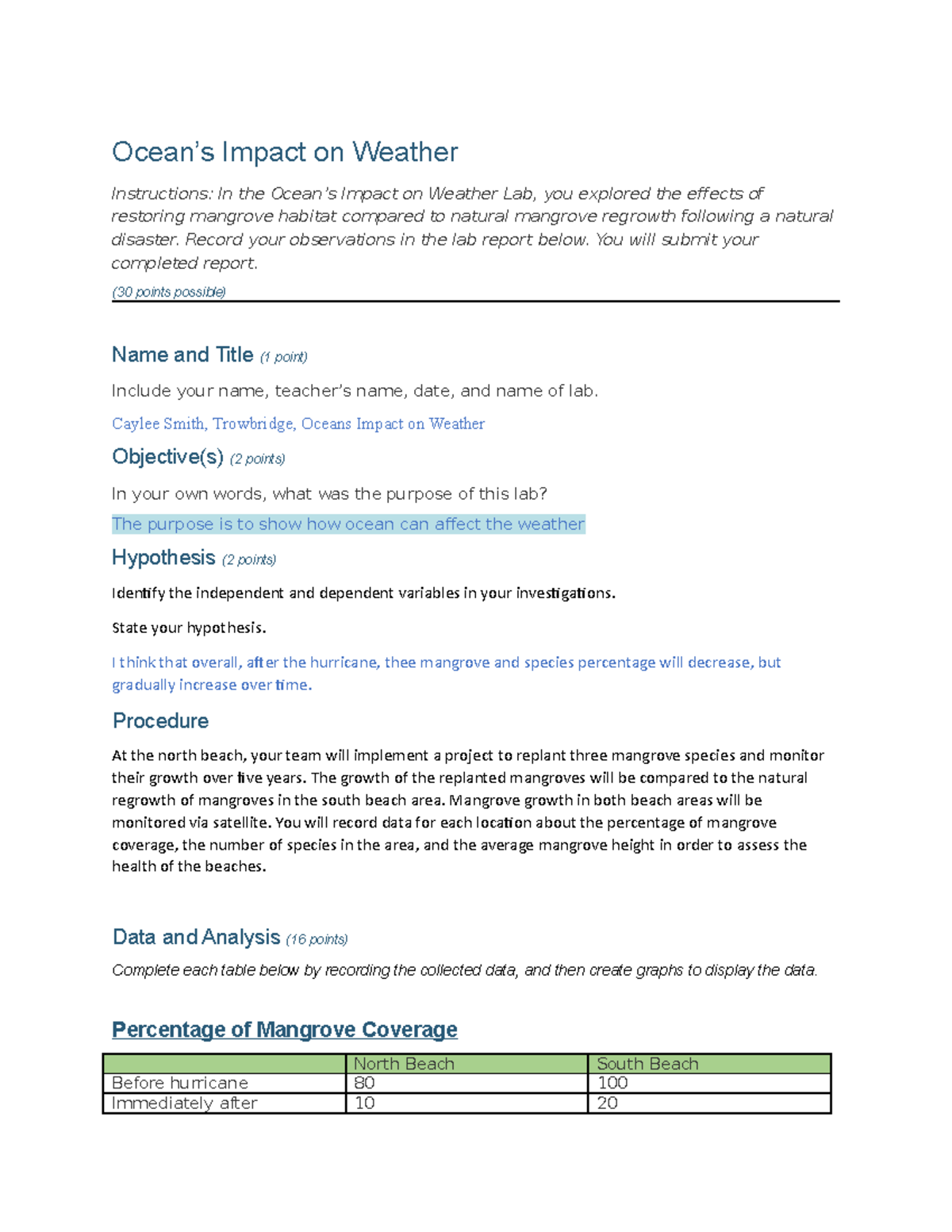 2.03 Ocean Affect on Climate - Ocean’s Impact on Weather Instructions ...