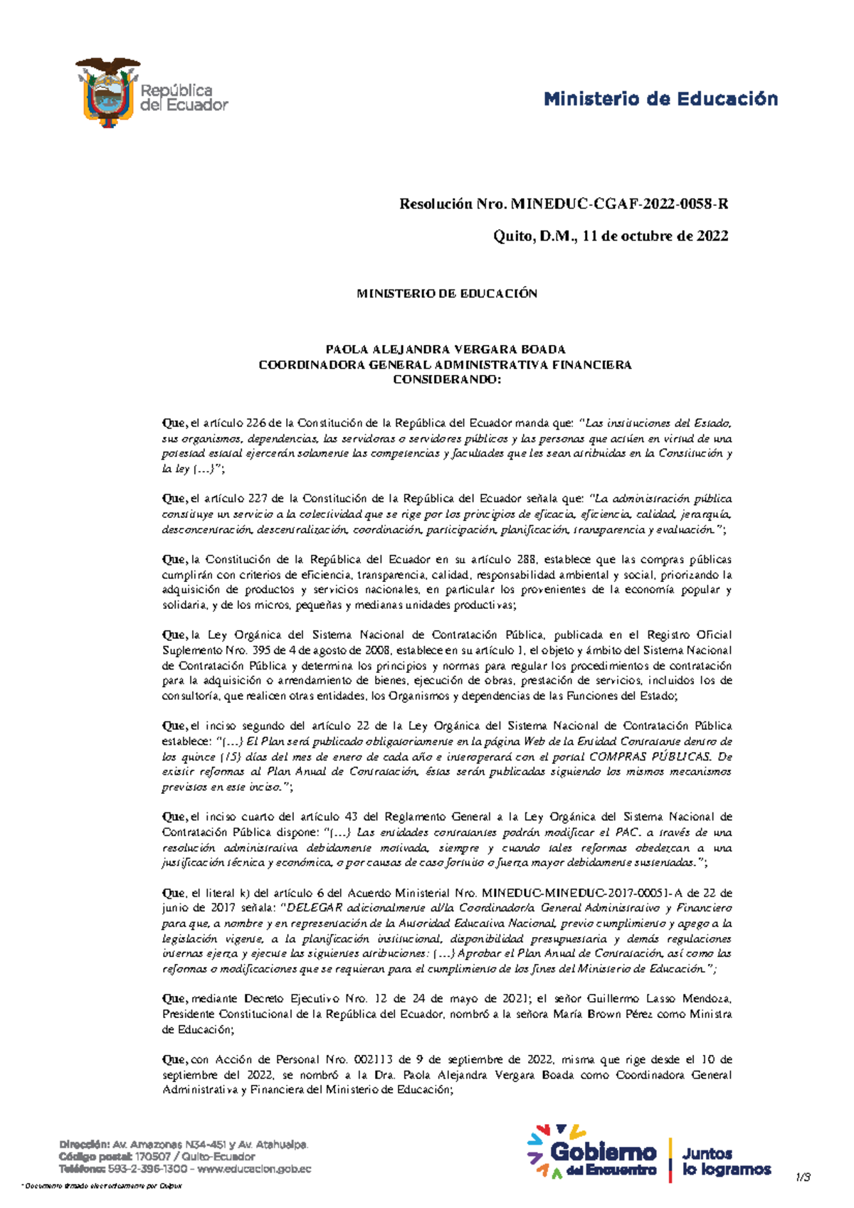 Mineduc Cgaf 2022 0058 R Resolución Nro Mineduc Cgaf 2022 0058 R