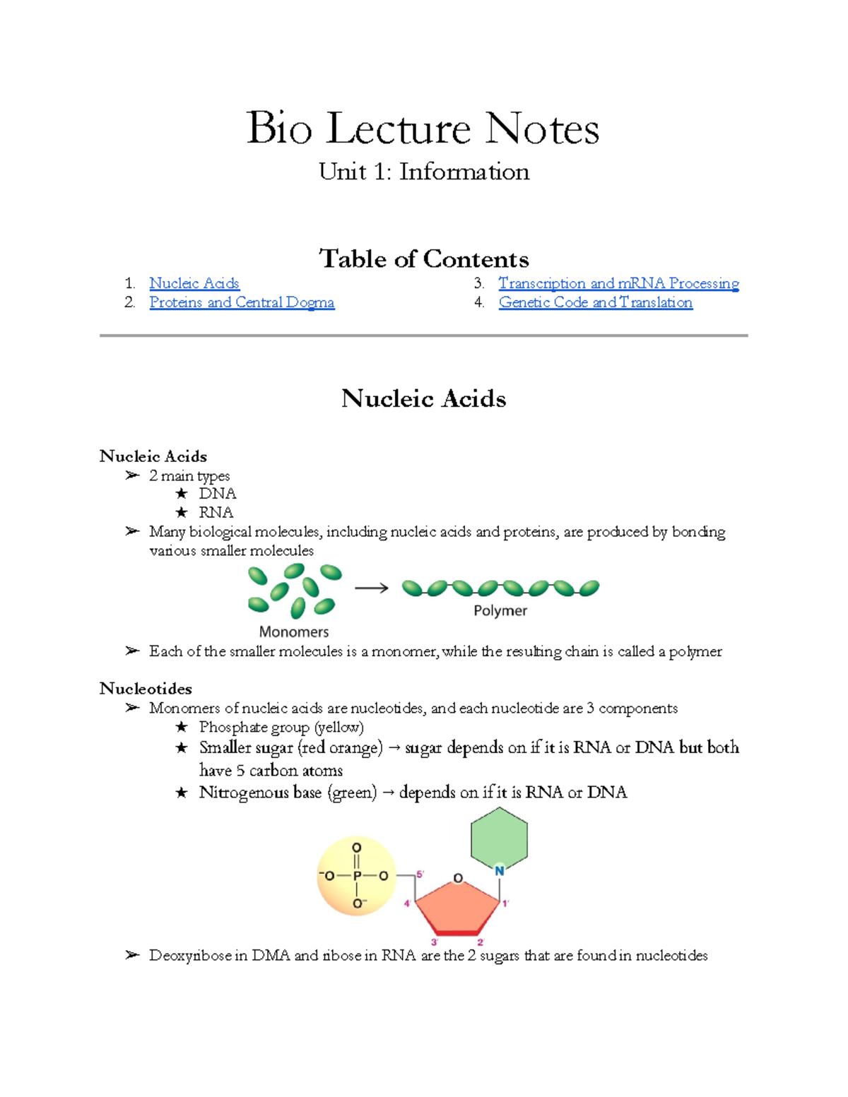 Bio Lecture Notes Unit 1 Bio Lecture Notes Unit 1 Information