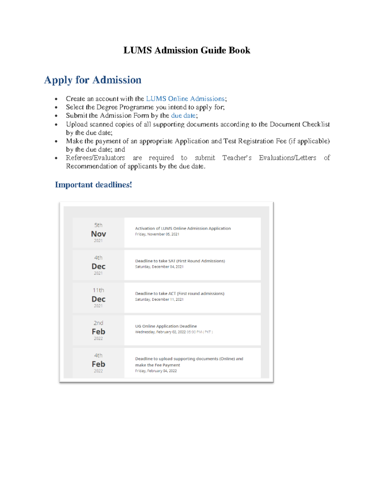 LUMS Admission Guide Book - Econometrics - LUMS - Studocu