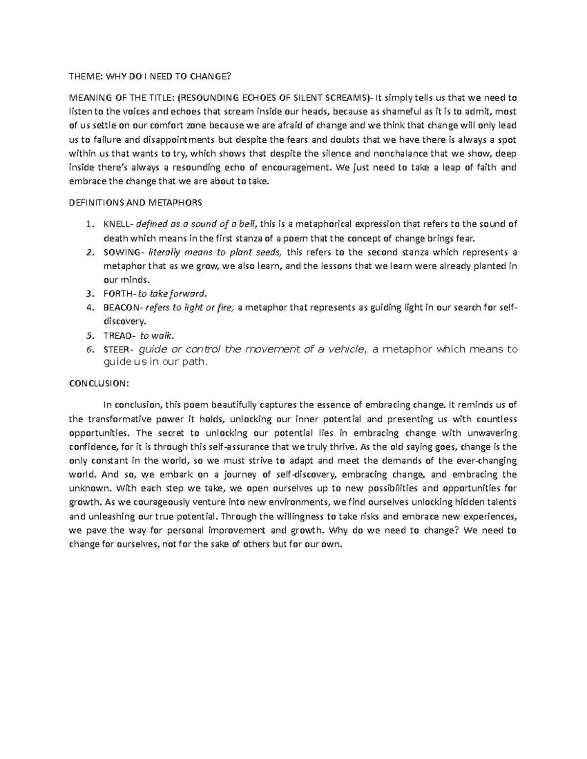 A Break DOWN OF MY POEM - none - THEME: WHY DO I NEED TO CHANGE ...